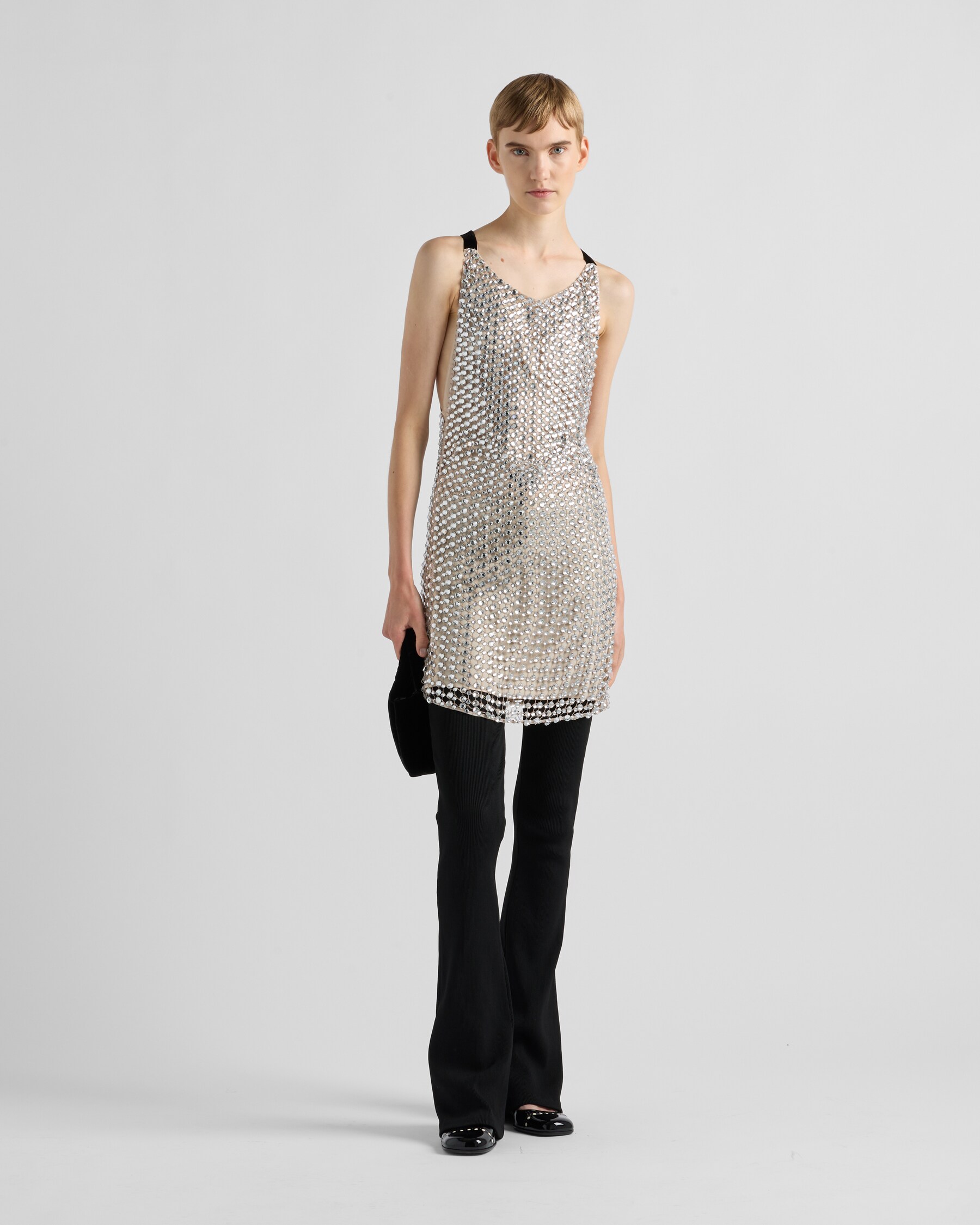 Crystal Rhinestone Net Embroidered Mini-dress | PRADA