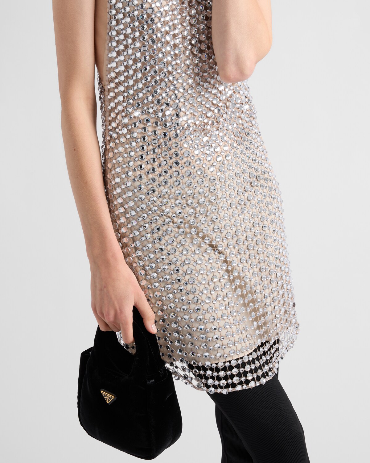 Crystal Rhinestone Net Embroidered Mini-dress | PRADA