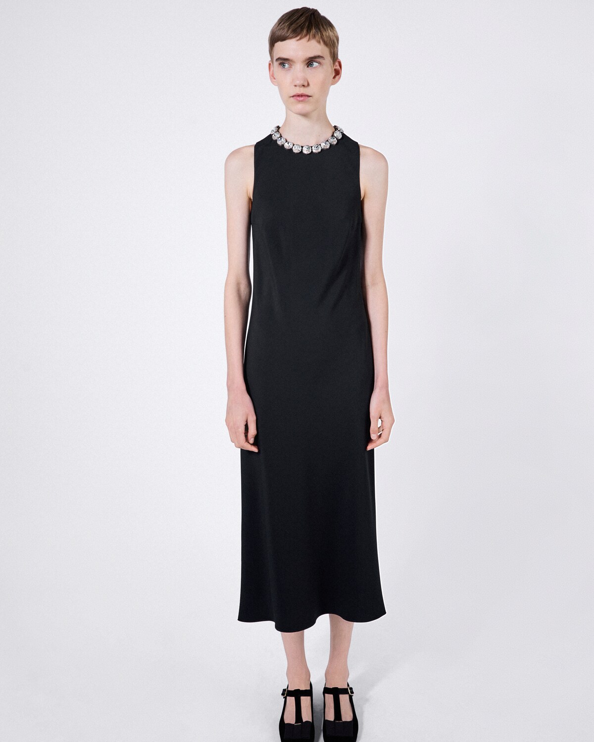 Black Embroidered Sablé Dress | PRADA