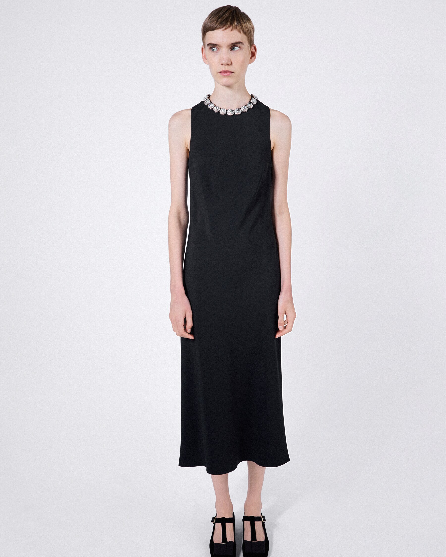 Black Embroidered Sablé Dress | PRADA