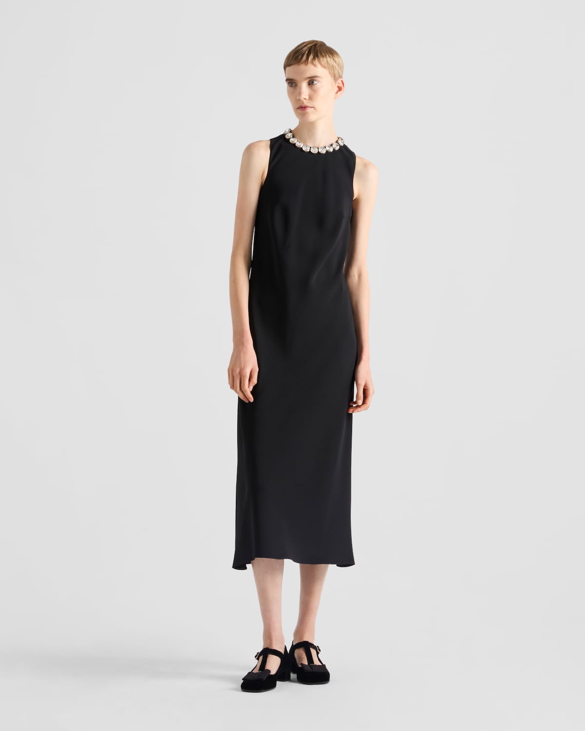 Black Embroidered Sablé Dress | PRADA