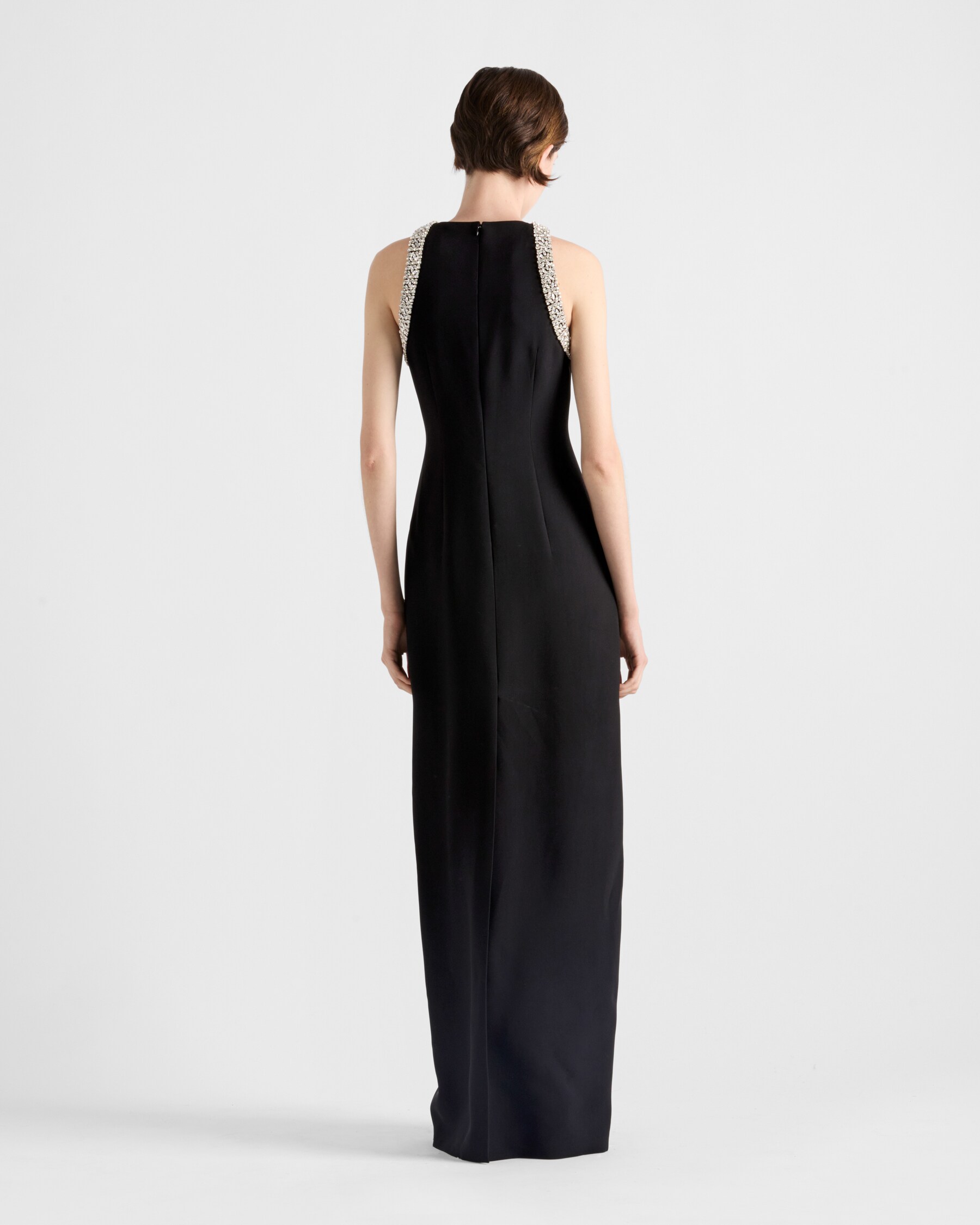 Vestido Largo De Cady Bordado Negro | PRADA