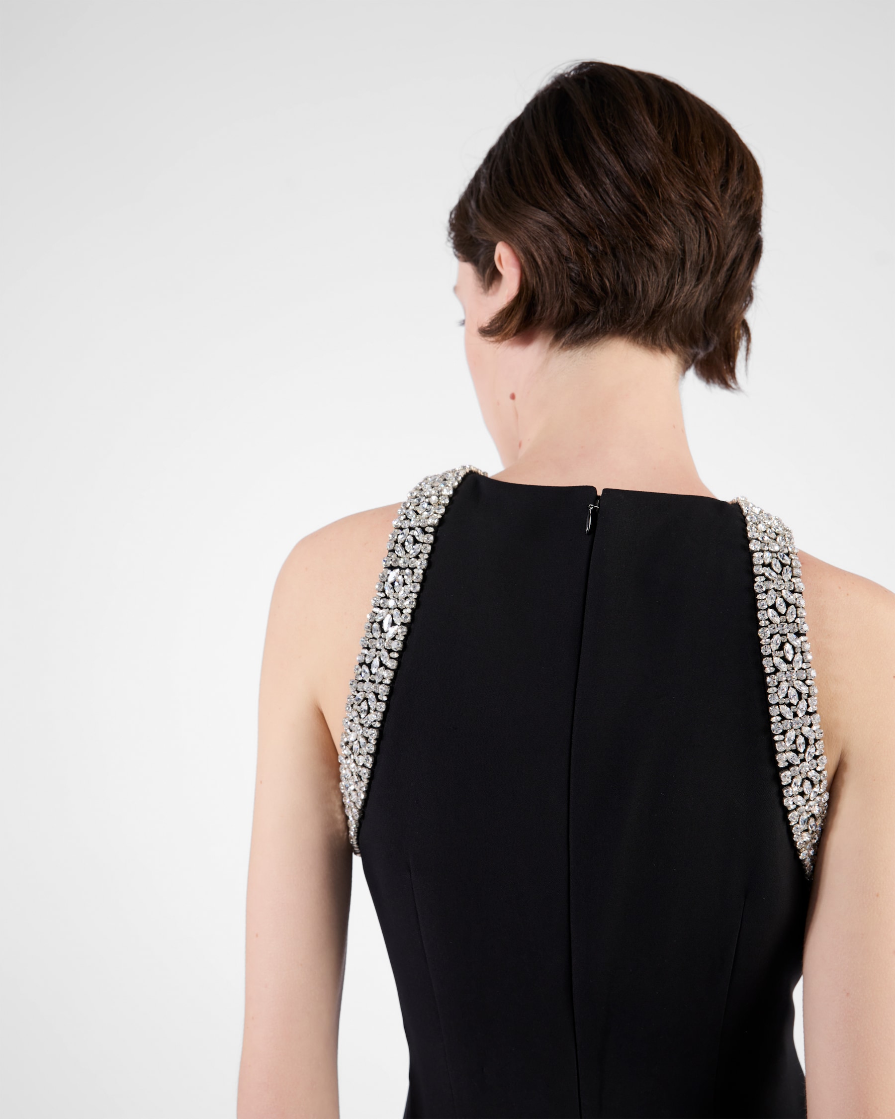 Black Embroidered Cady Long Dress | PRADA