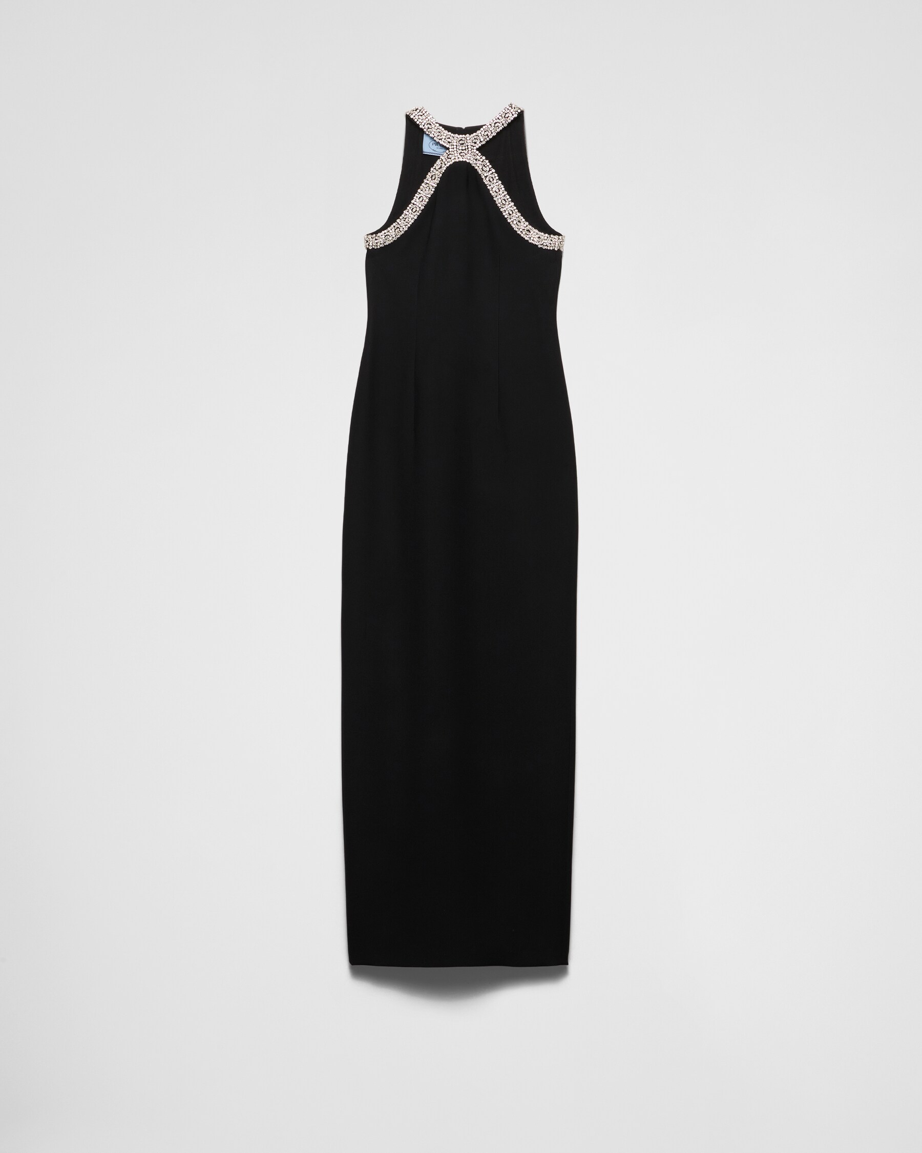 Vestido Largo De Cady Bordado Negro | PRADA