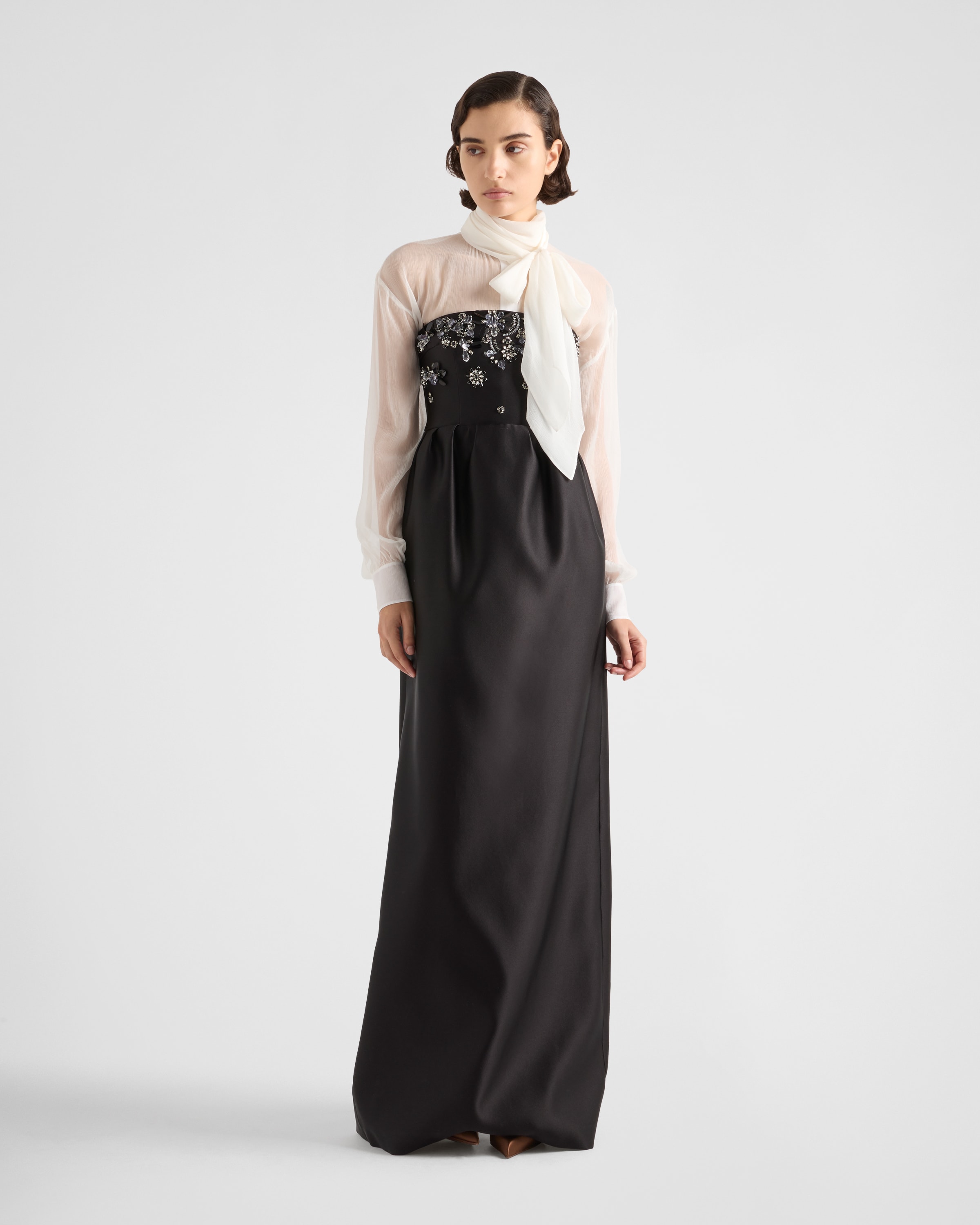 Black Long embroidered satin dress | PRADA Black Long embroidered satin dress | PRADA
