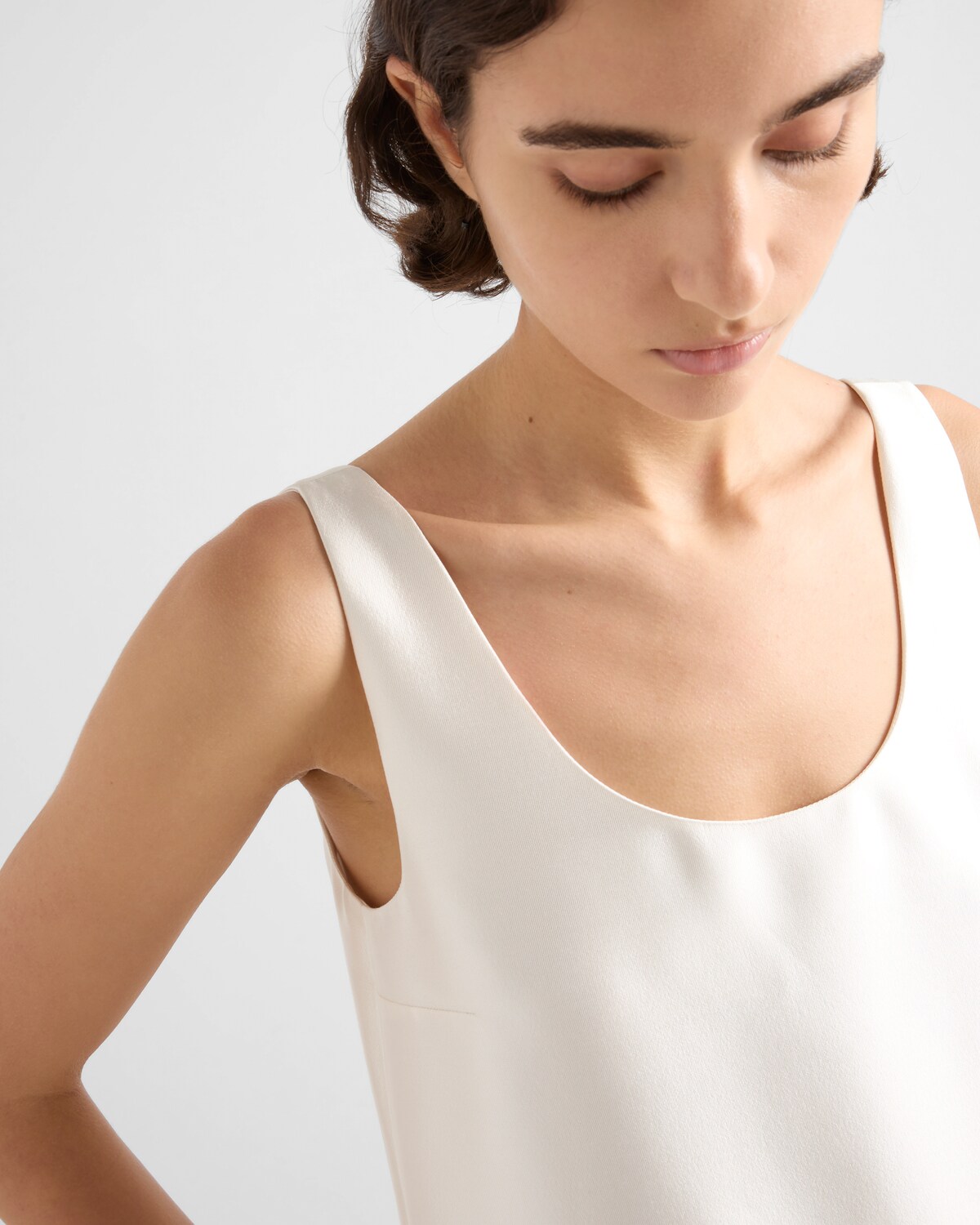 White Long Embroidered Silk And Wool Dress | PRADA