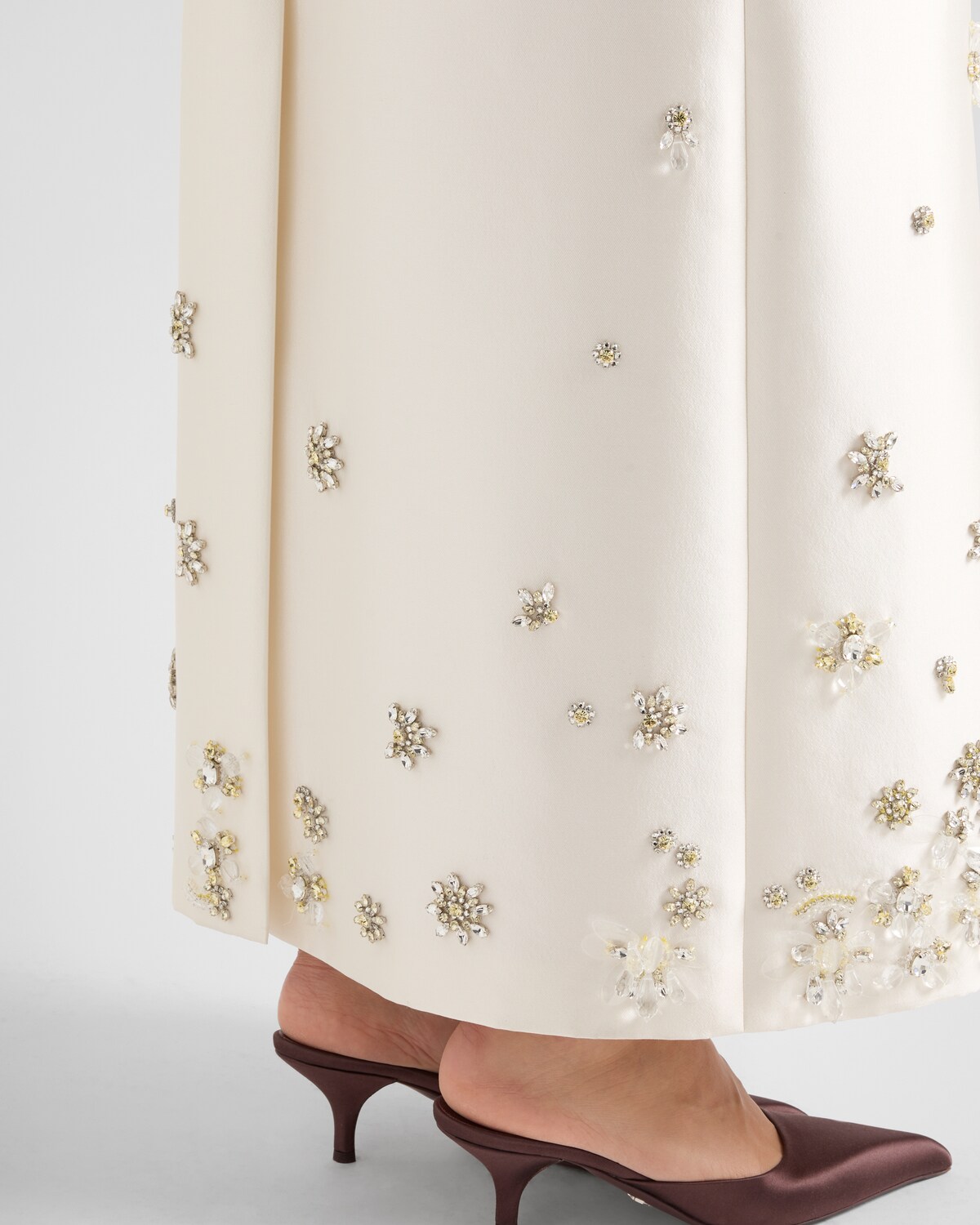 White Long Embroidered Silk And Wool Dress | PRADA