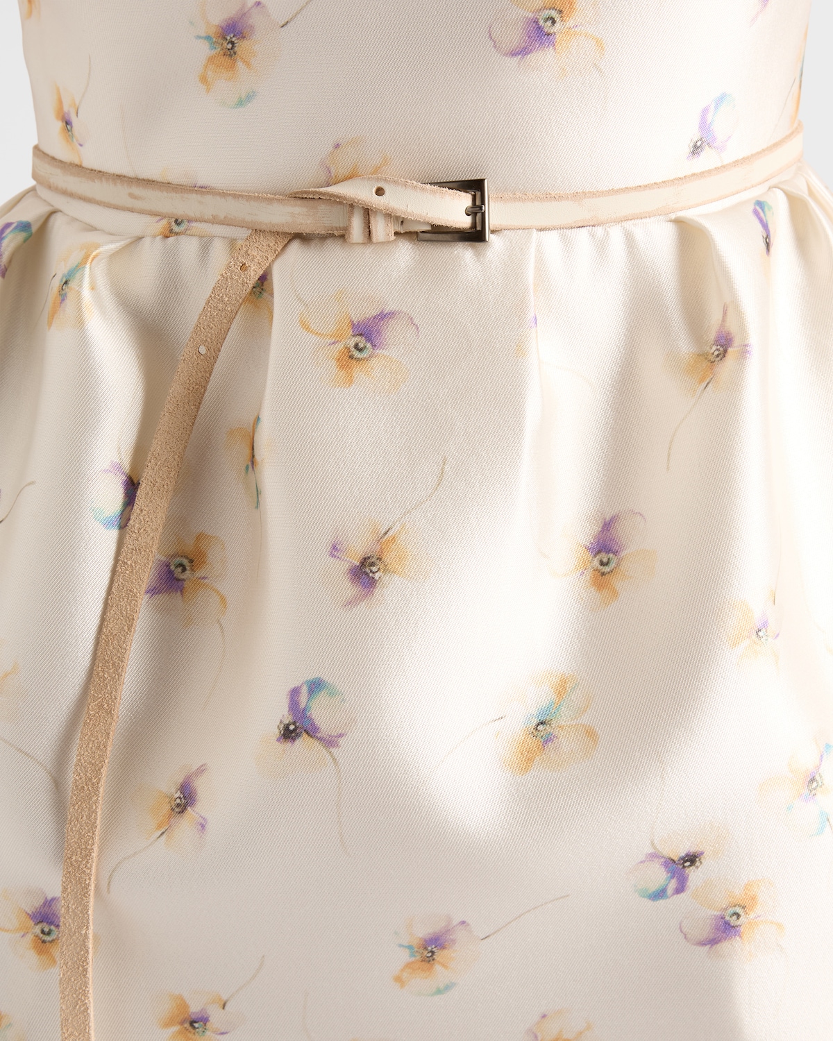 Cream Long Floral Print Silk And Wool Dress | PRADA