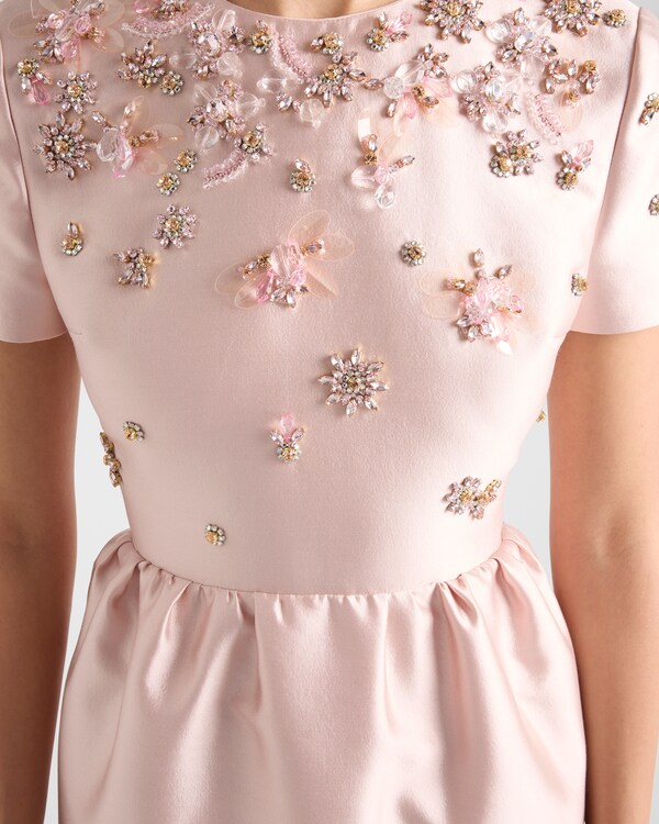Alabaster Pink Long Embroidered Silk And Wool Dress | PRADA