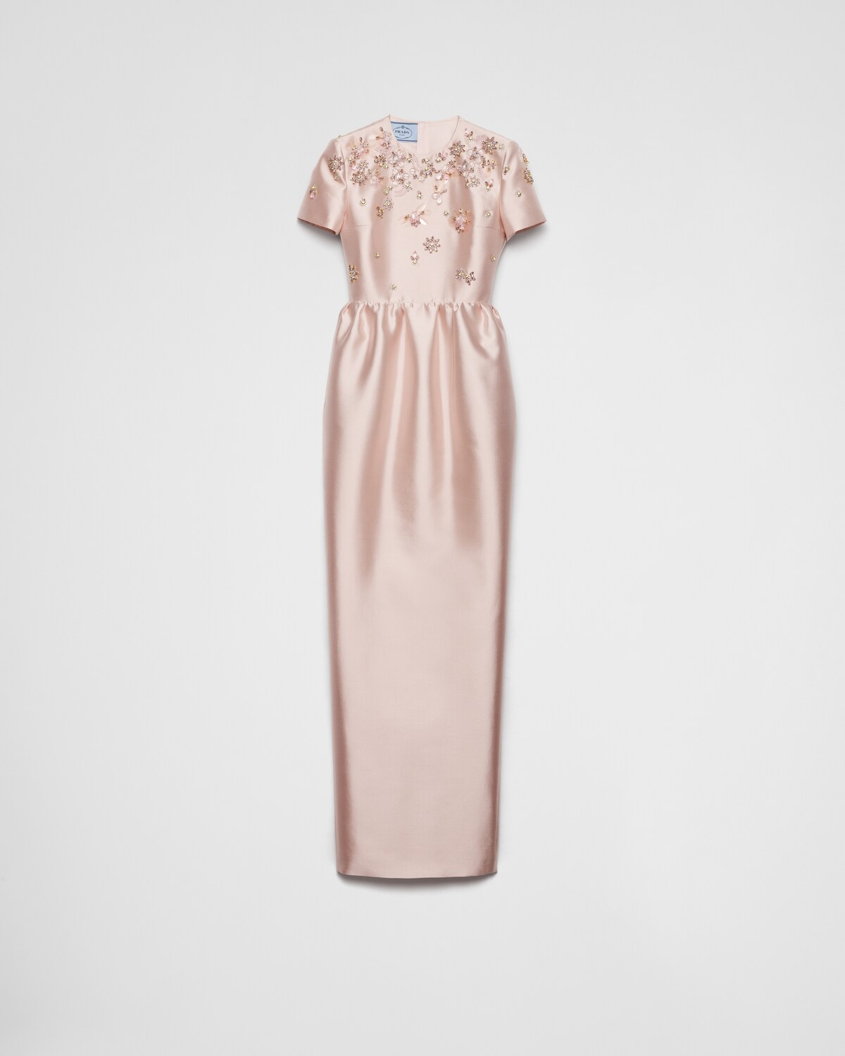 Alabaster Pink Long Embroidered Silk And Wool Dress | PRADA