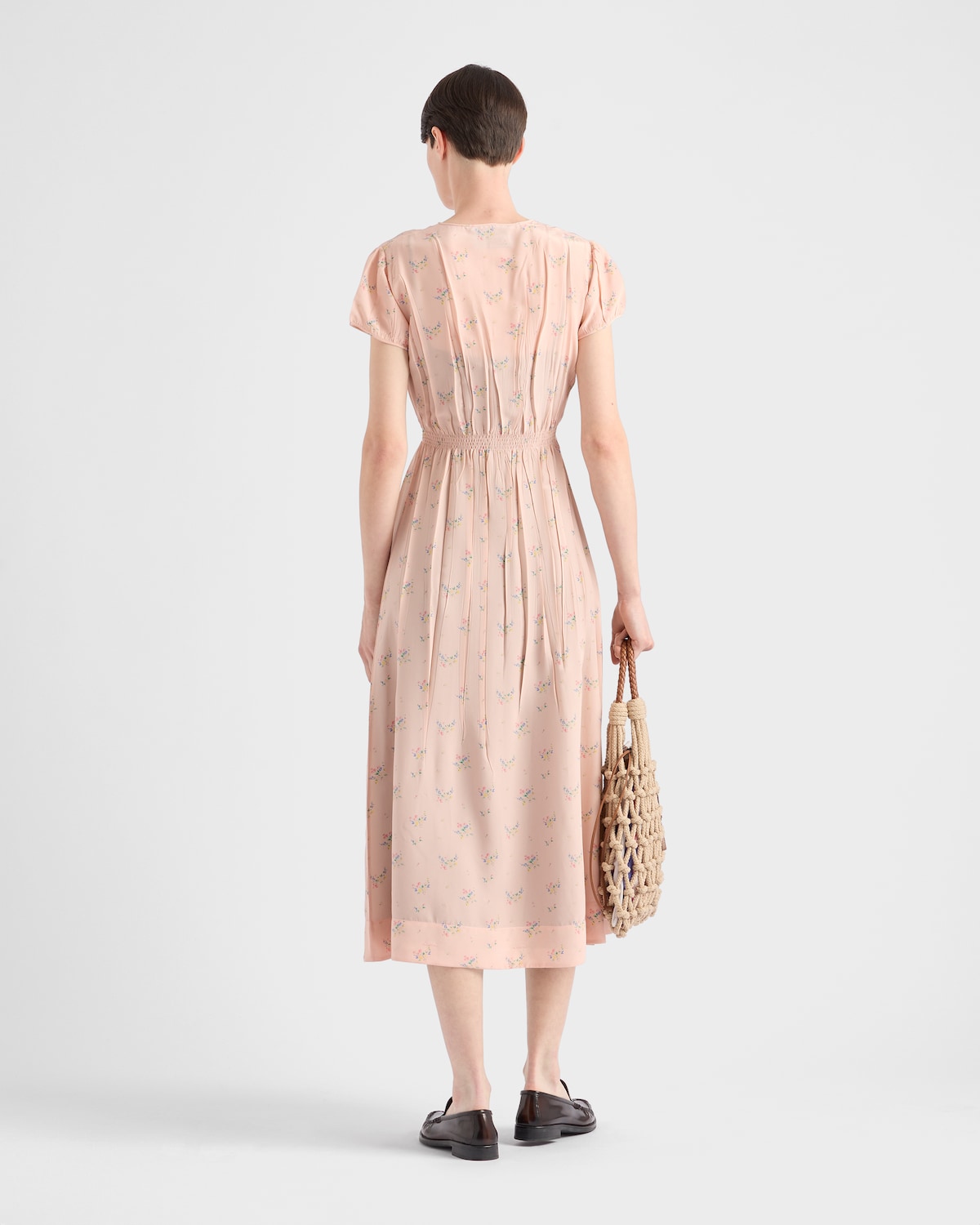 Peach Floral Print Pongé Dress | PRADA