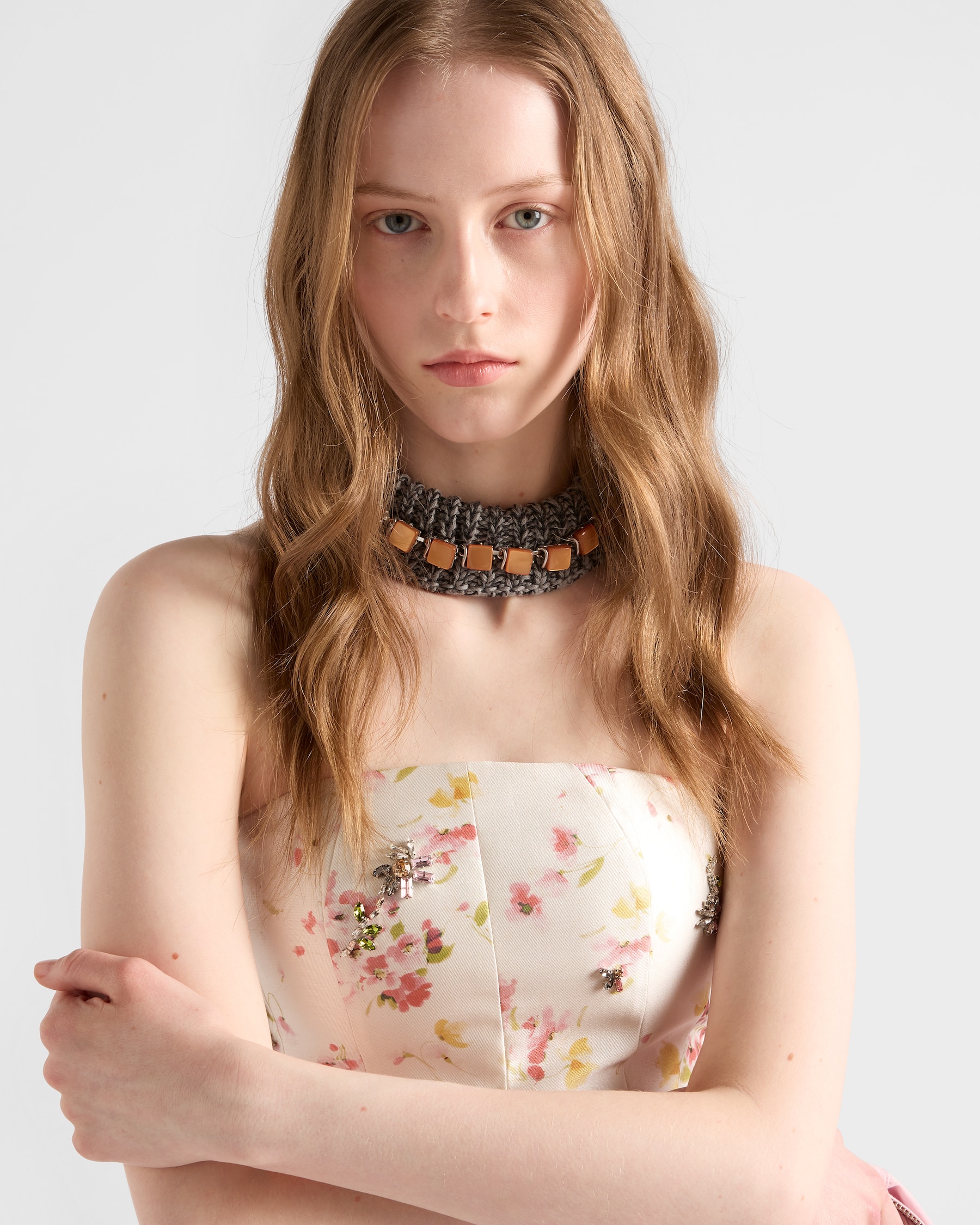 Begonia Pink Floral Print Silk And Wool Dress | PRADA