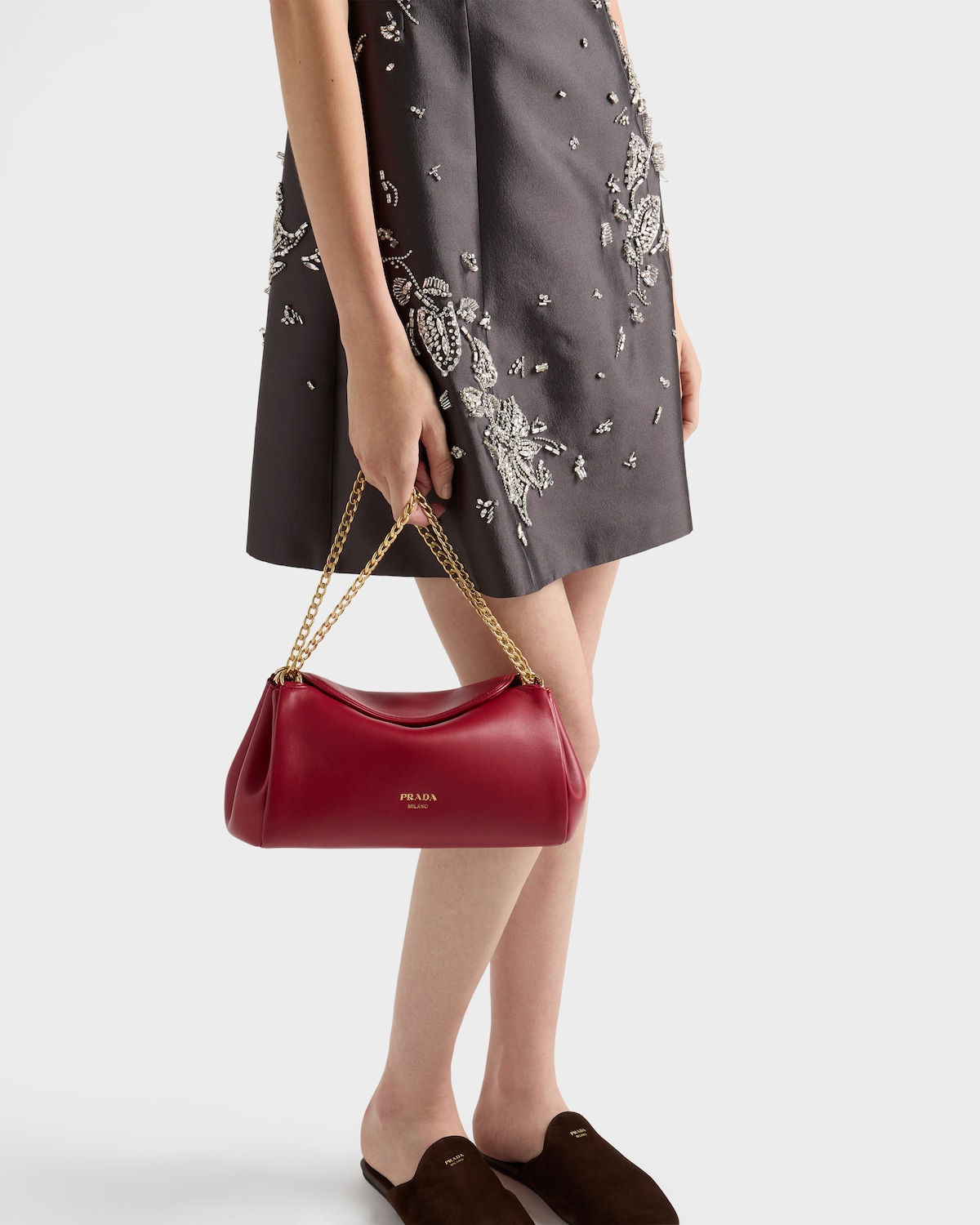 Grey Embroidered Silk And Wool Mini-dress | PRADA - United States