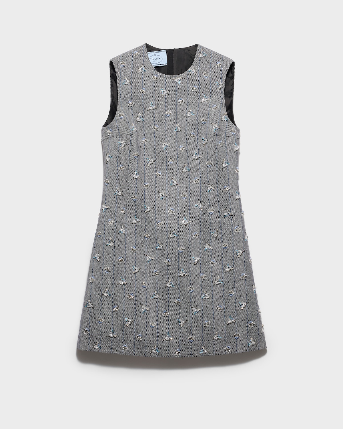 Anthracite Gray Embroidered Pinstripe Mini-dress | PRADA