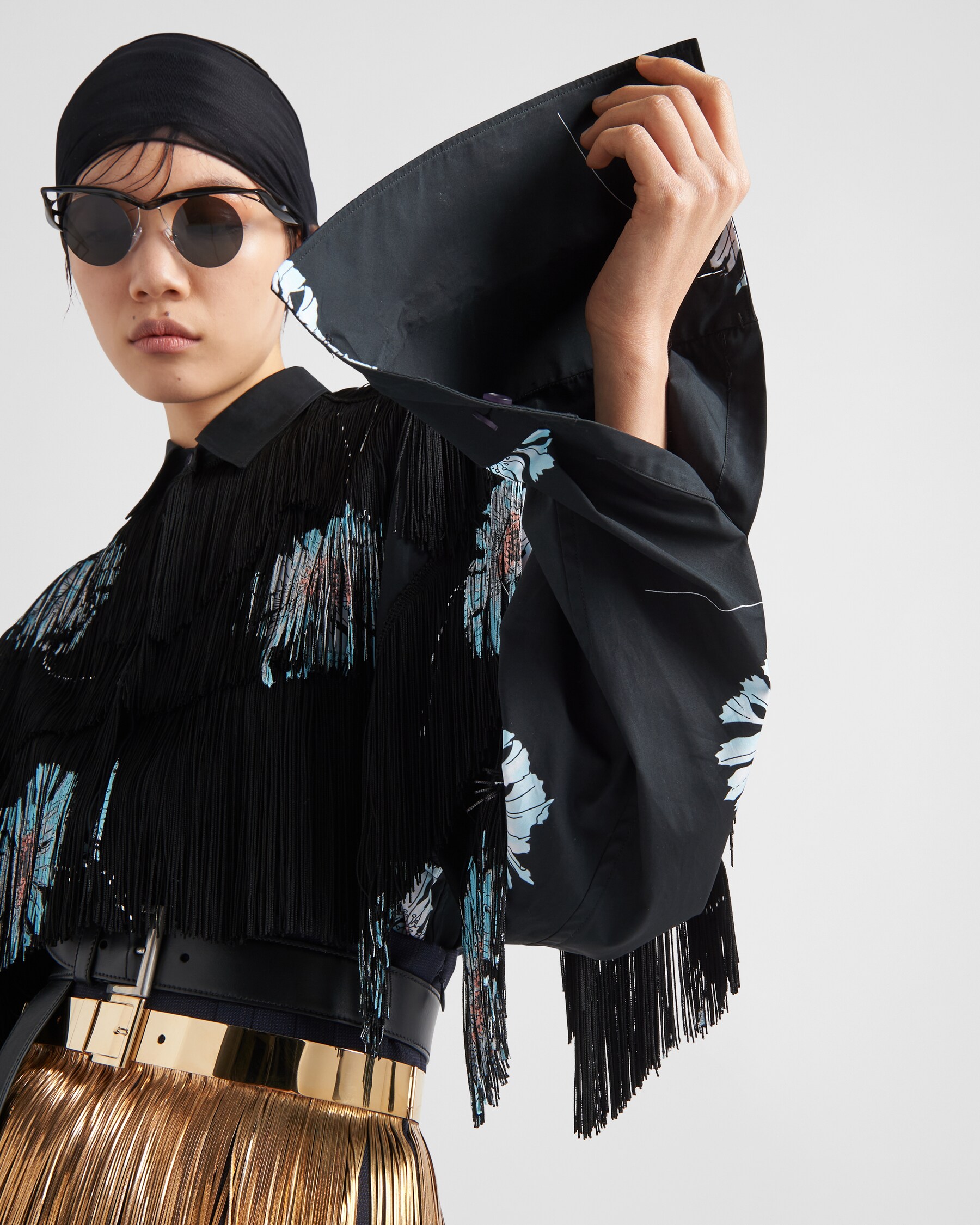 Astro Printed Poplin Shirt With Fringe | PRADA
