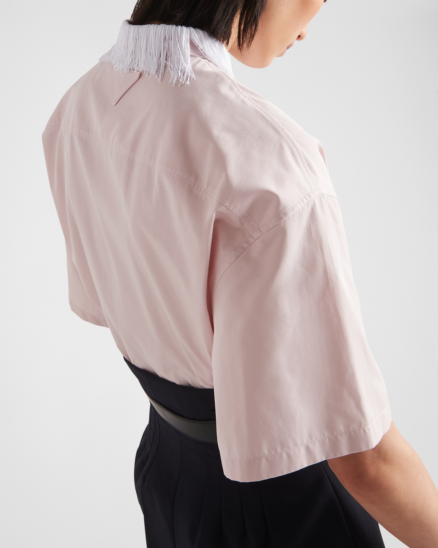 Alabaster Pink Poplin Shirt With Fringed Collar | PRADA