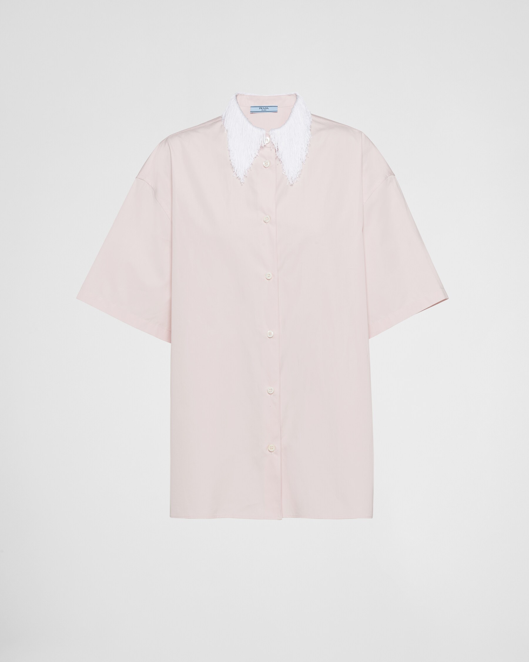 Alabaster Pink Poplin Shirt With Fringed Collar | PRADA