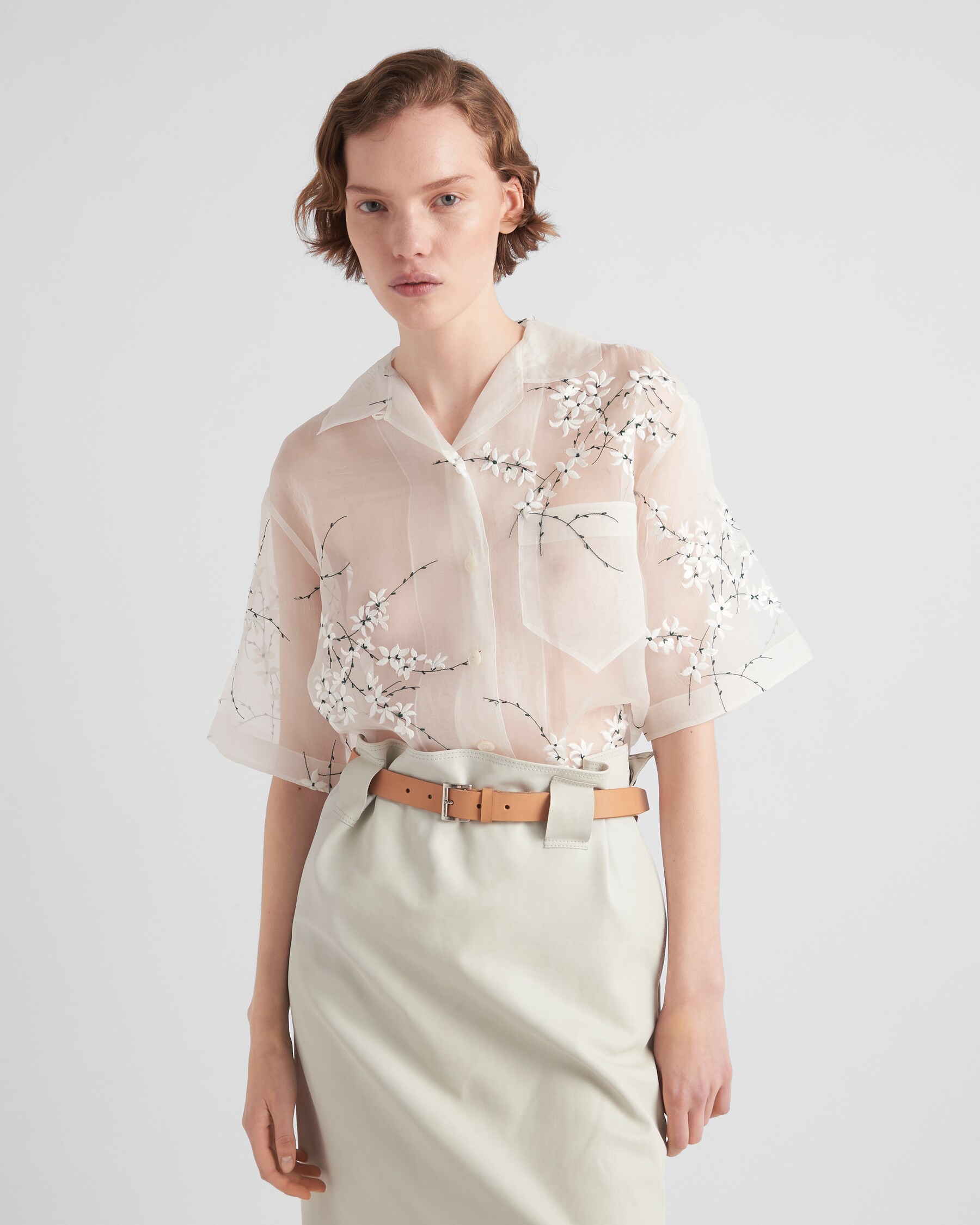 White Shirt With Superimposed Embroidery | PRADA