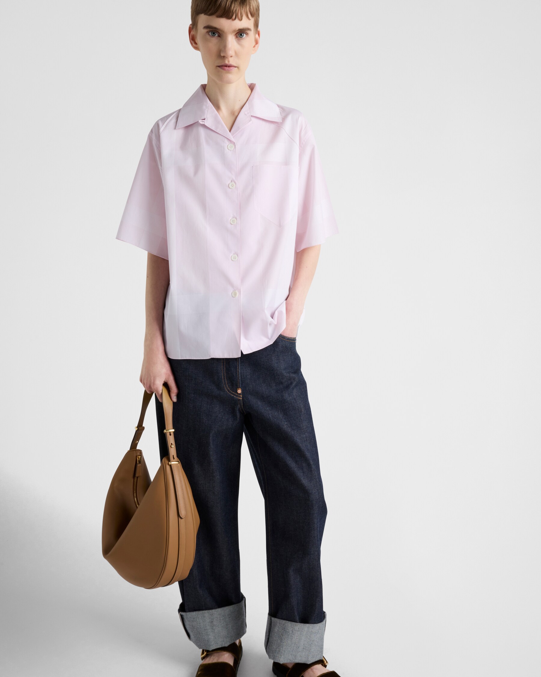Alabaster Pink Cotton Shirt In A Check Pattern | PRADA