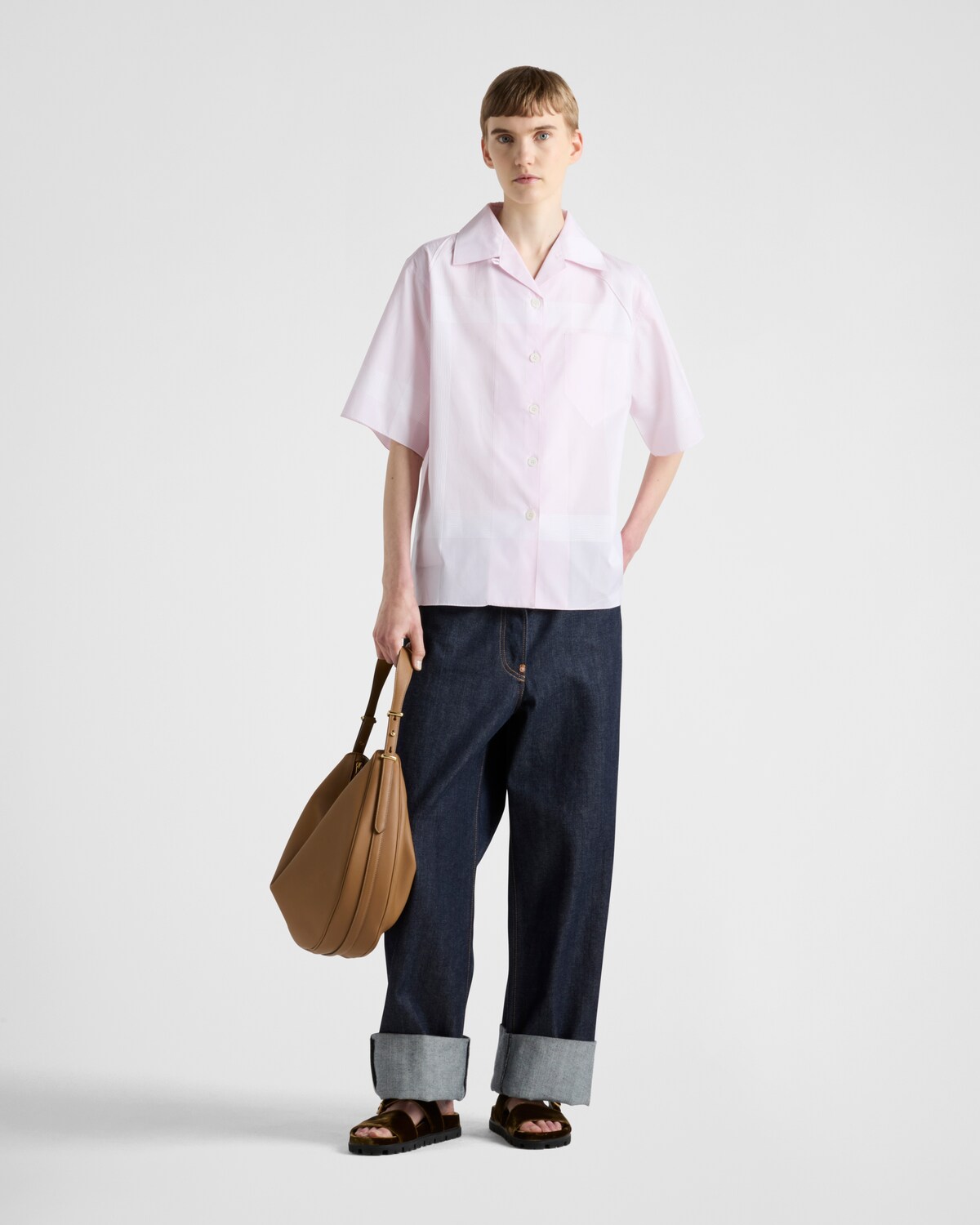 Alabaster Pink Cotton Shirt In A Check Pattern | PRADA