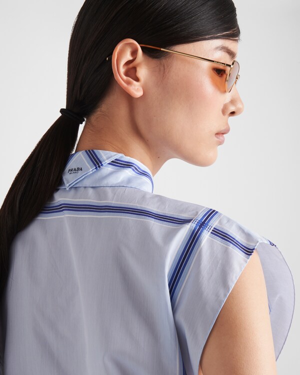 Sky Blue Checked Cropped Cotton Shirt | PRADA