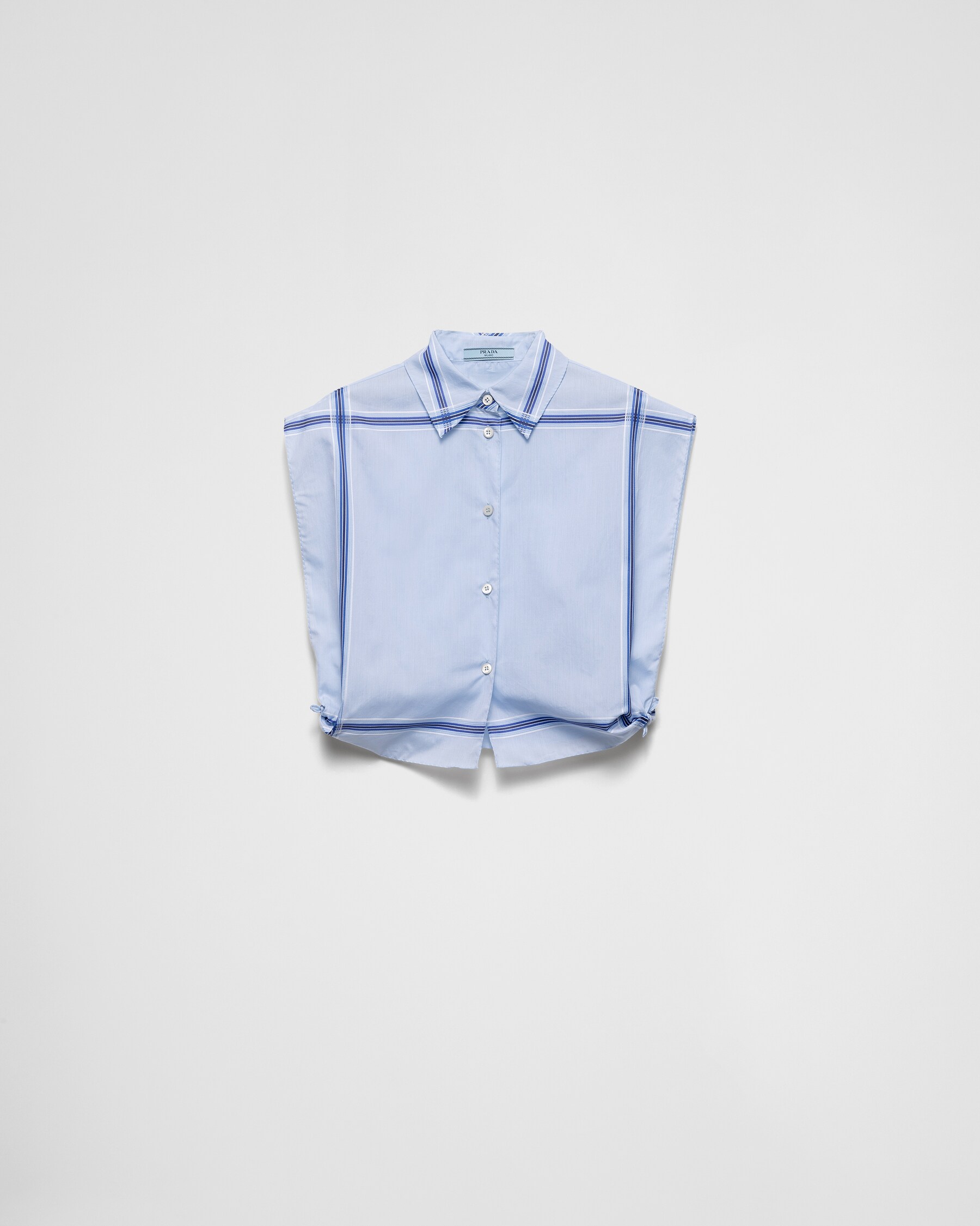 Sky Blue Checked Cropped Cotton Shirt | PRADA