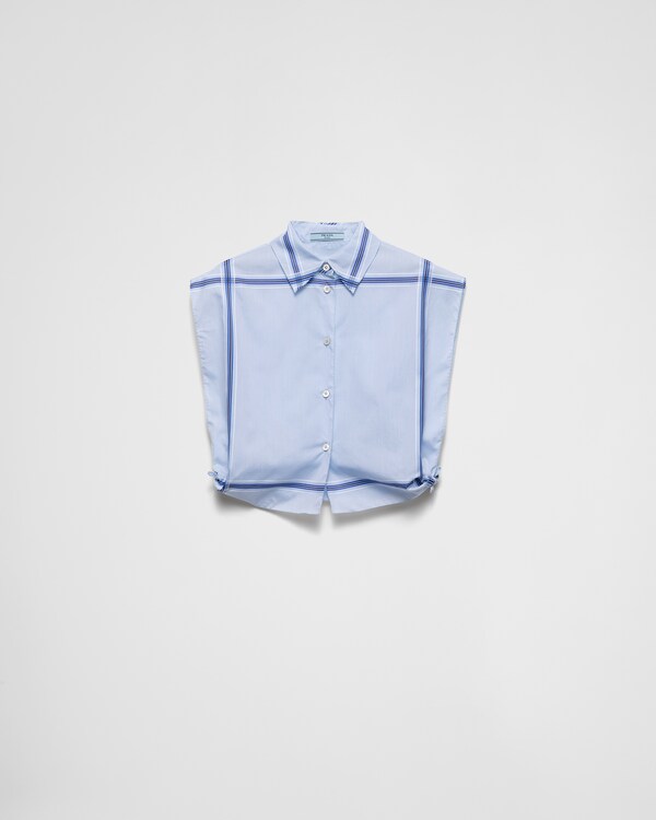 Sky Blue Checked Cropped Cotton Shirt | PRADA