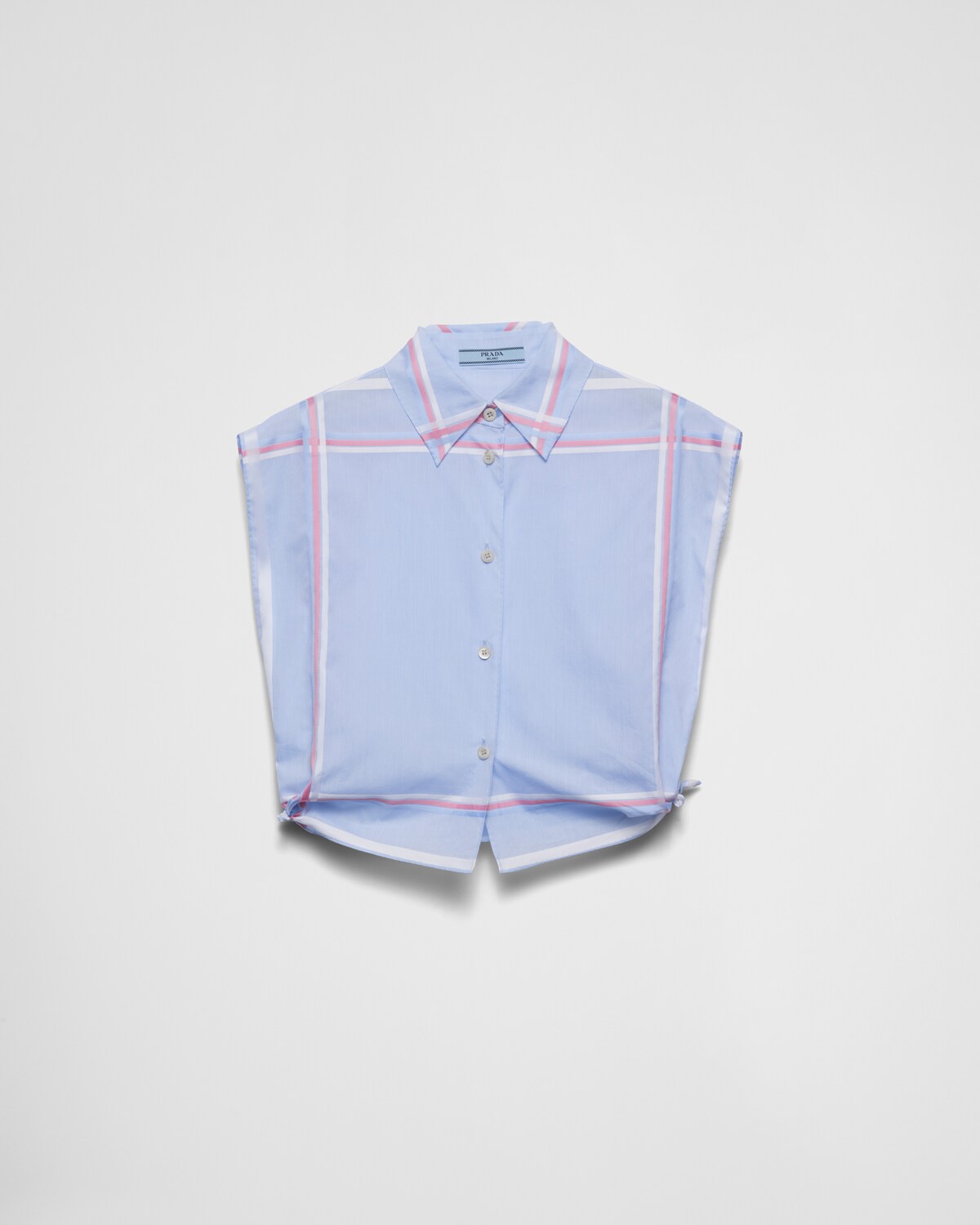 Light Blue Checked Cropped Cotton Shirt | PRADA
