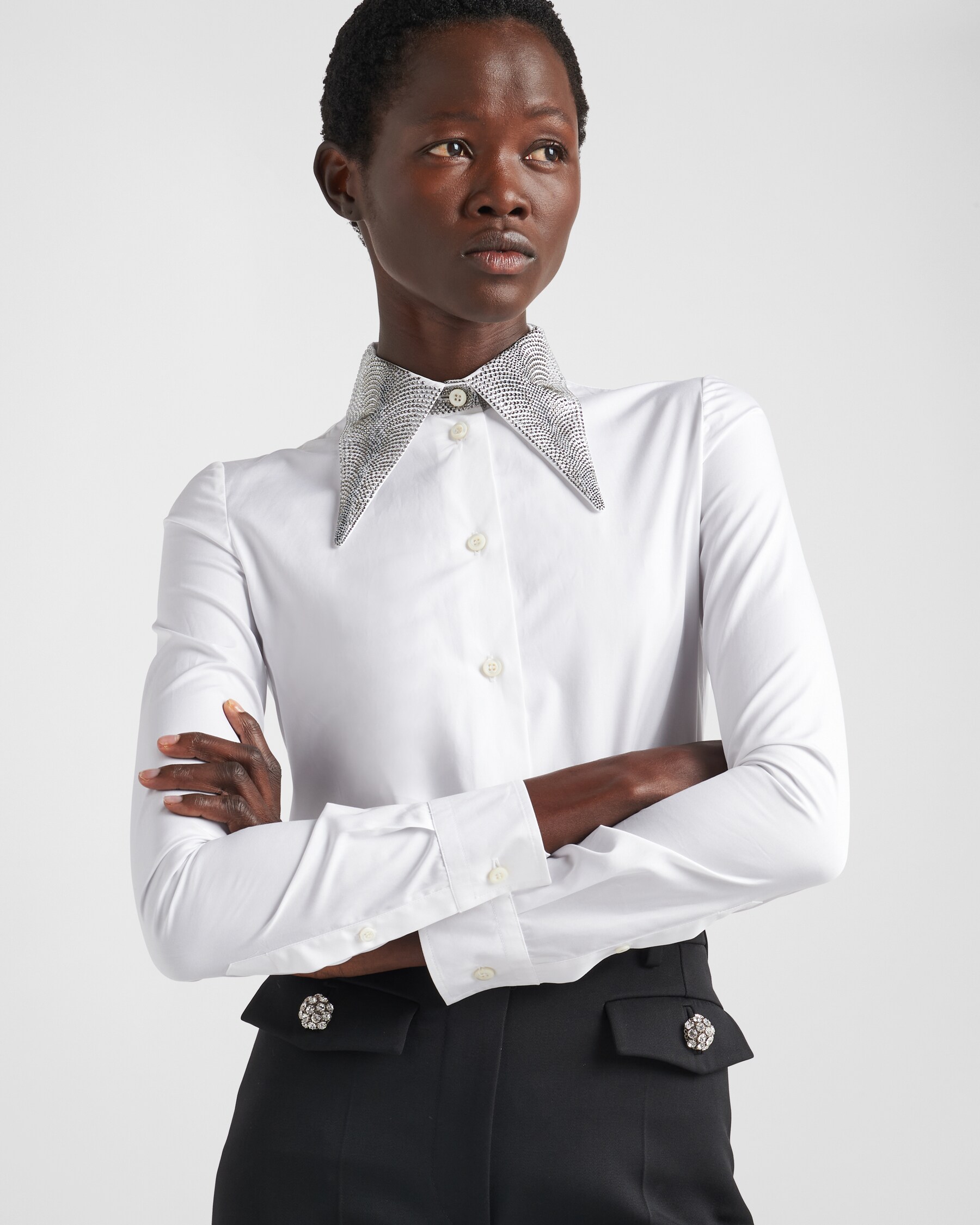 White Embroidered Poplin Shirt | PRADA