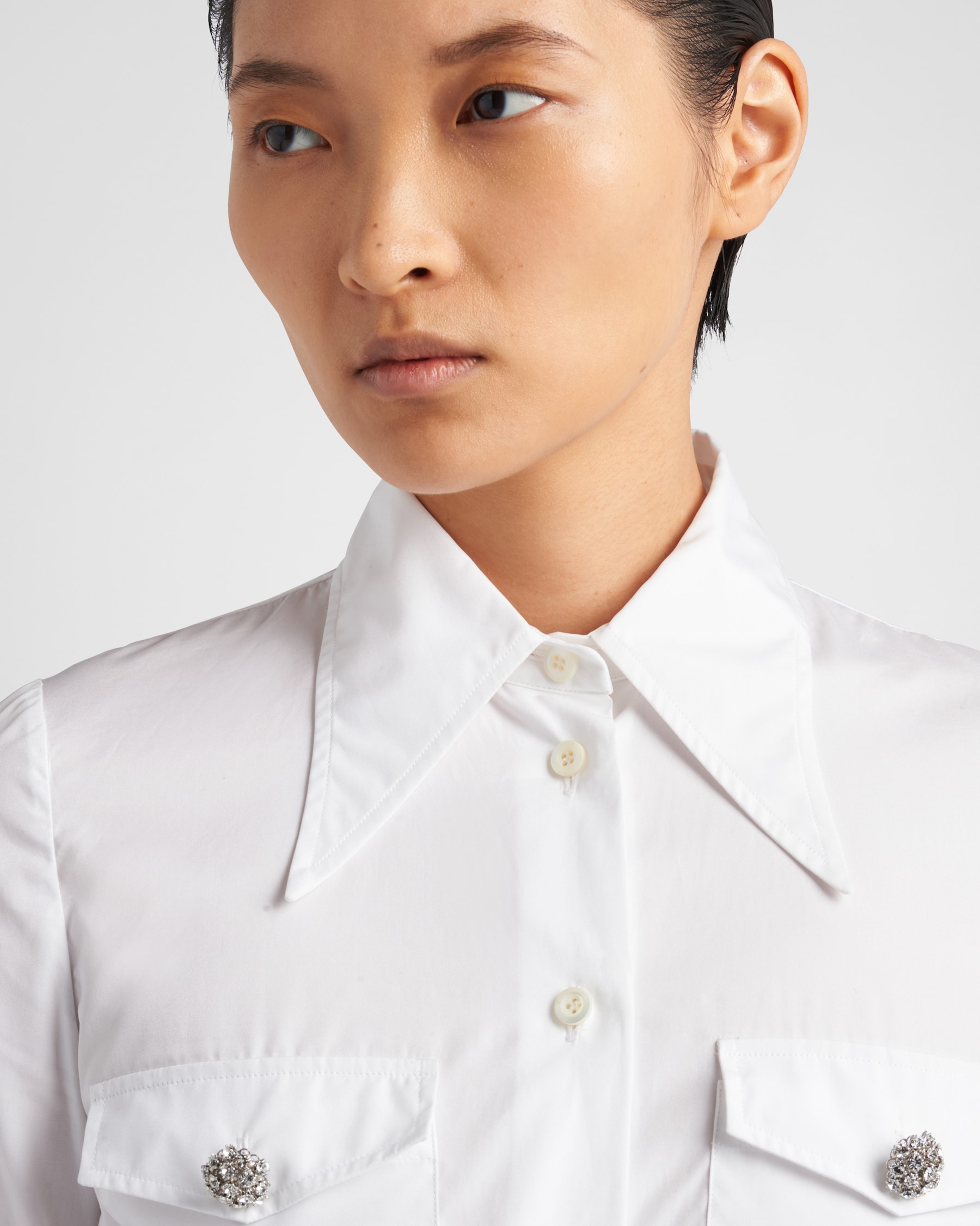 White Poplin Shirt With Jewel Buttons | PRADA