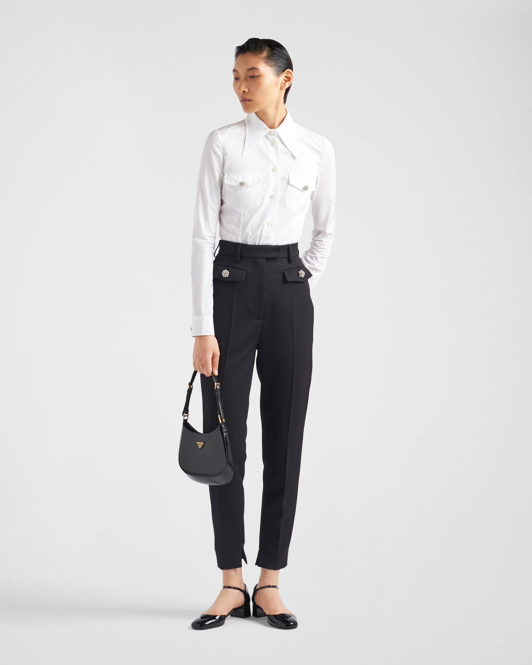 White Poplin Shirt With Jewel Buttons | PRADA