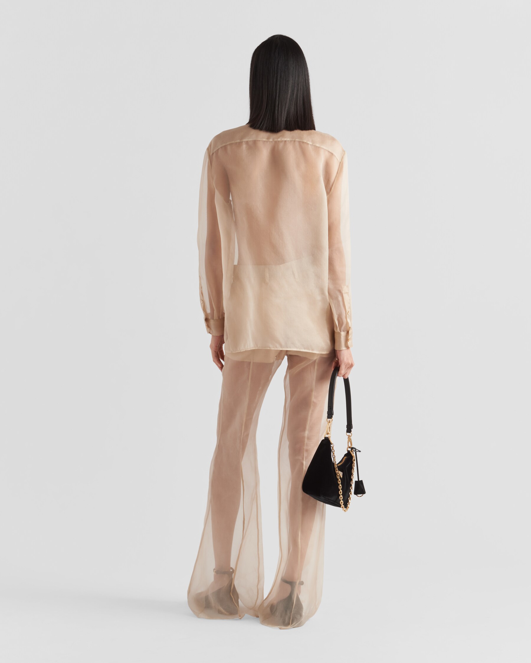 Desert Beige Embroidered Organza Shirt | PRADA