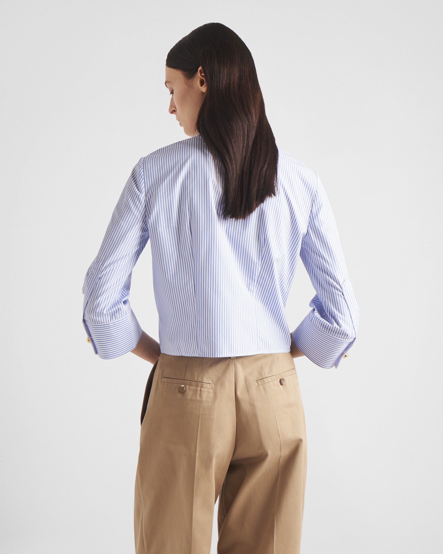 White/light Blue Embroidered Striped Shirt | PRADA