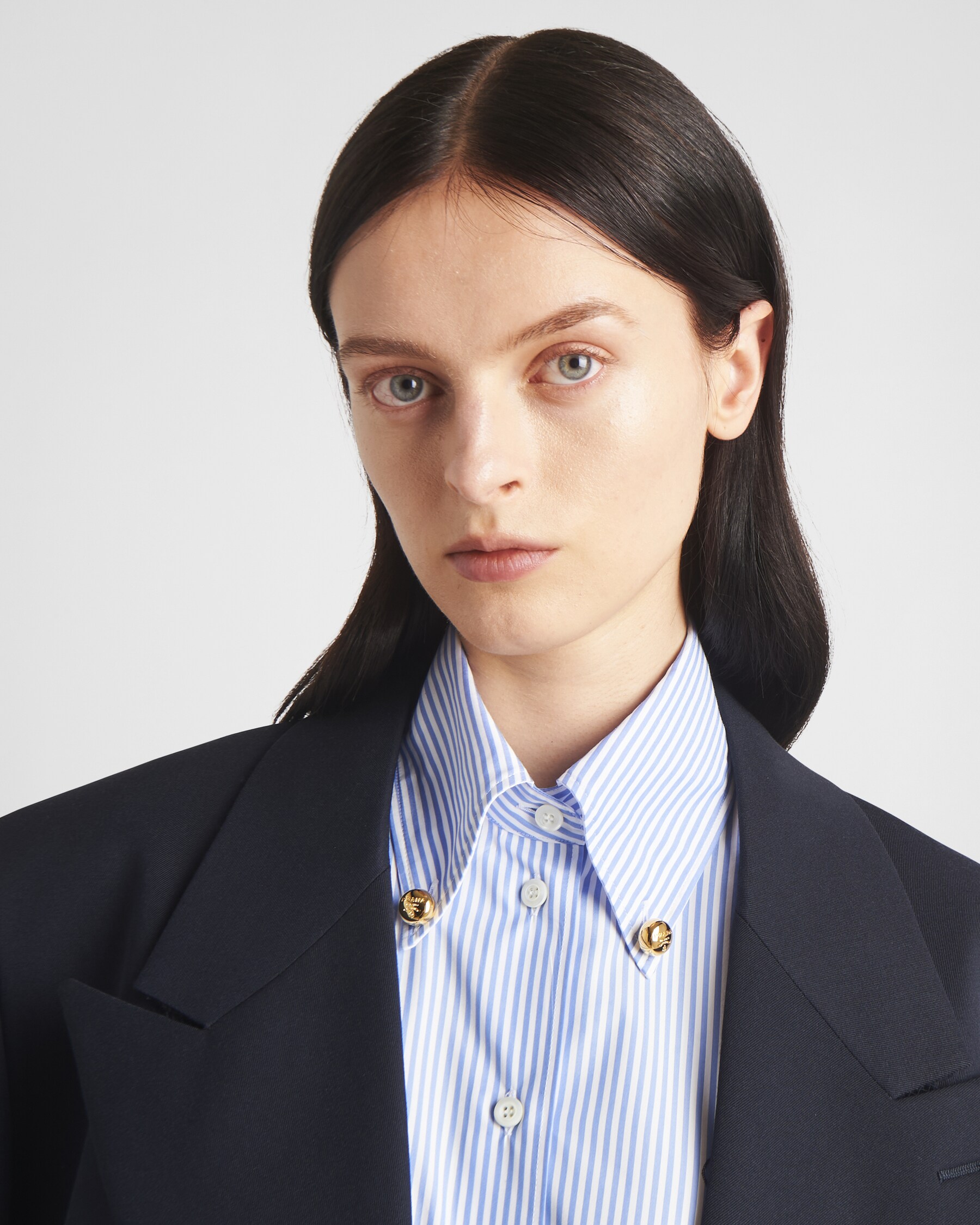 White/light Blue Embroidered Striped Shirt | PRADA