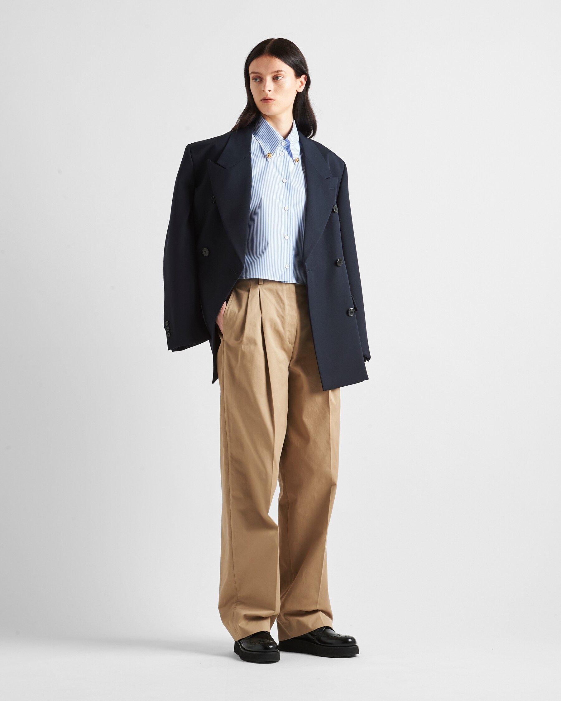 White/light Blue Embroidered Striped Shirt | PRADA