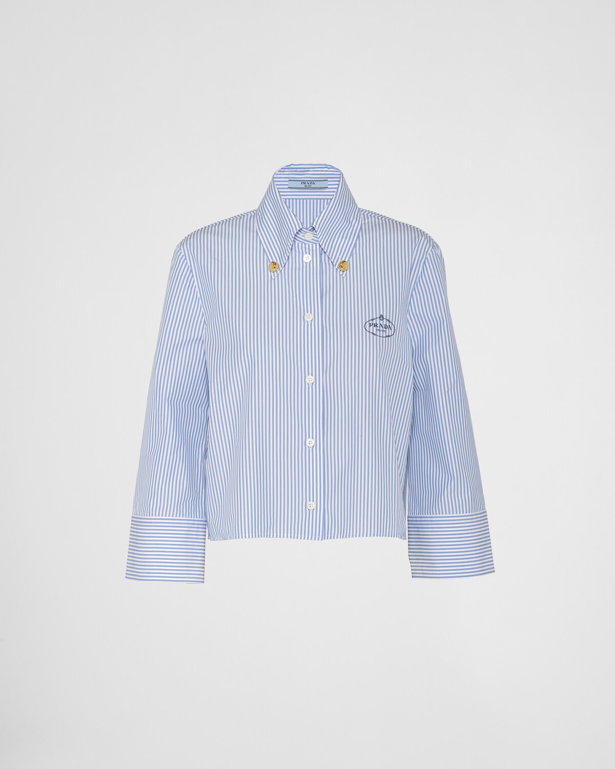 White/light Blue Embroidered Striped Shirt | PRADA