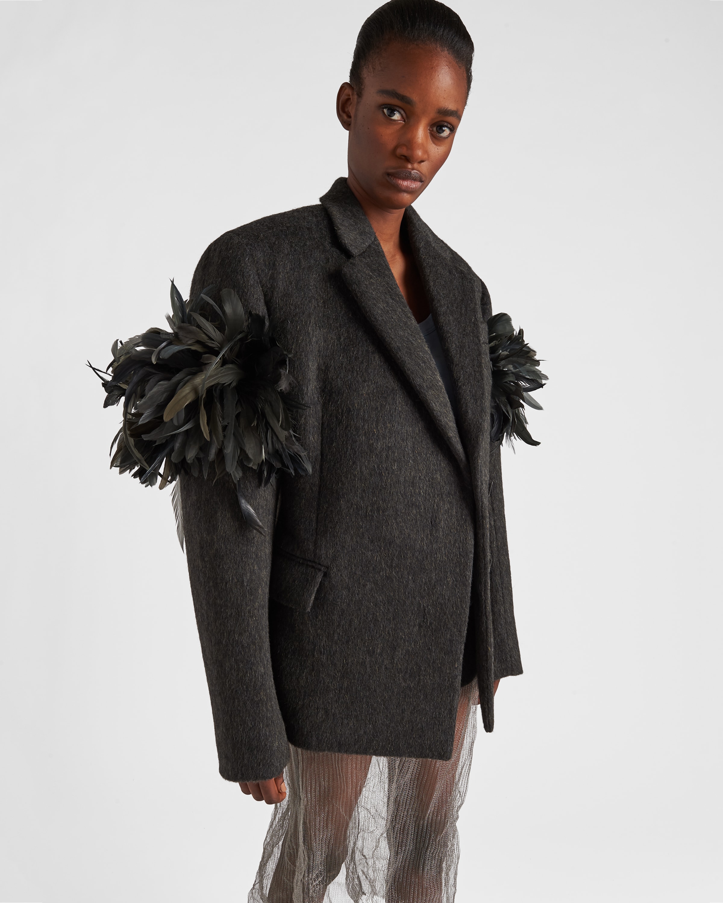 Slate Gray Double-breasted cloth jacket | Prada