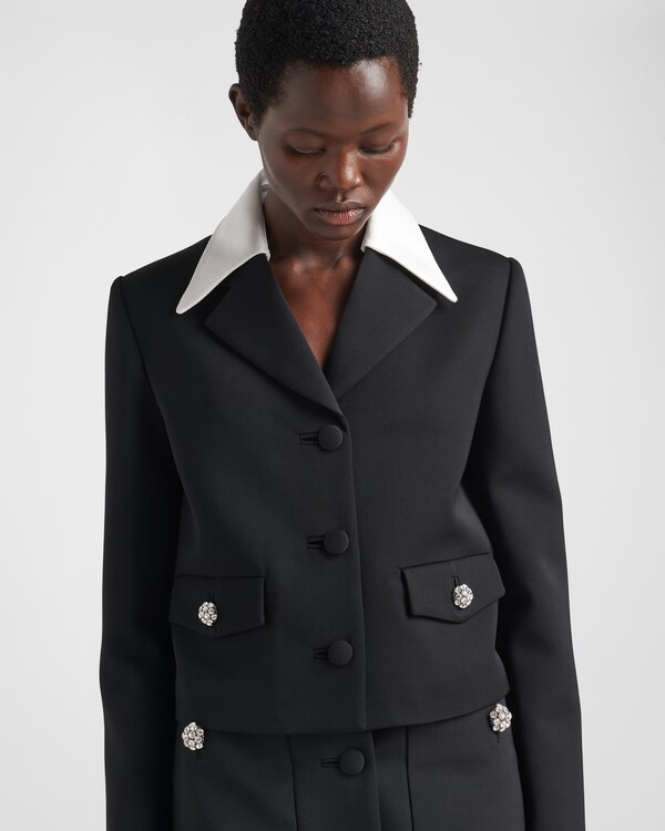 Black Single-breasted Wool And Satin Jacket | PRADA