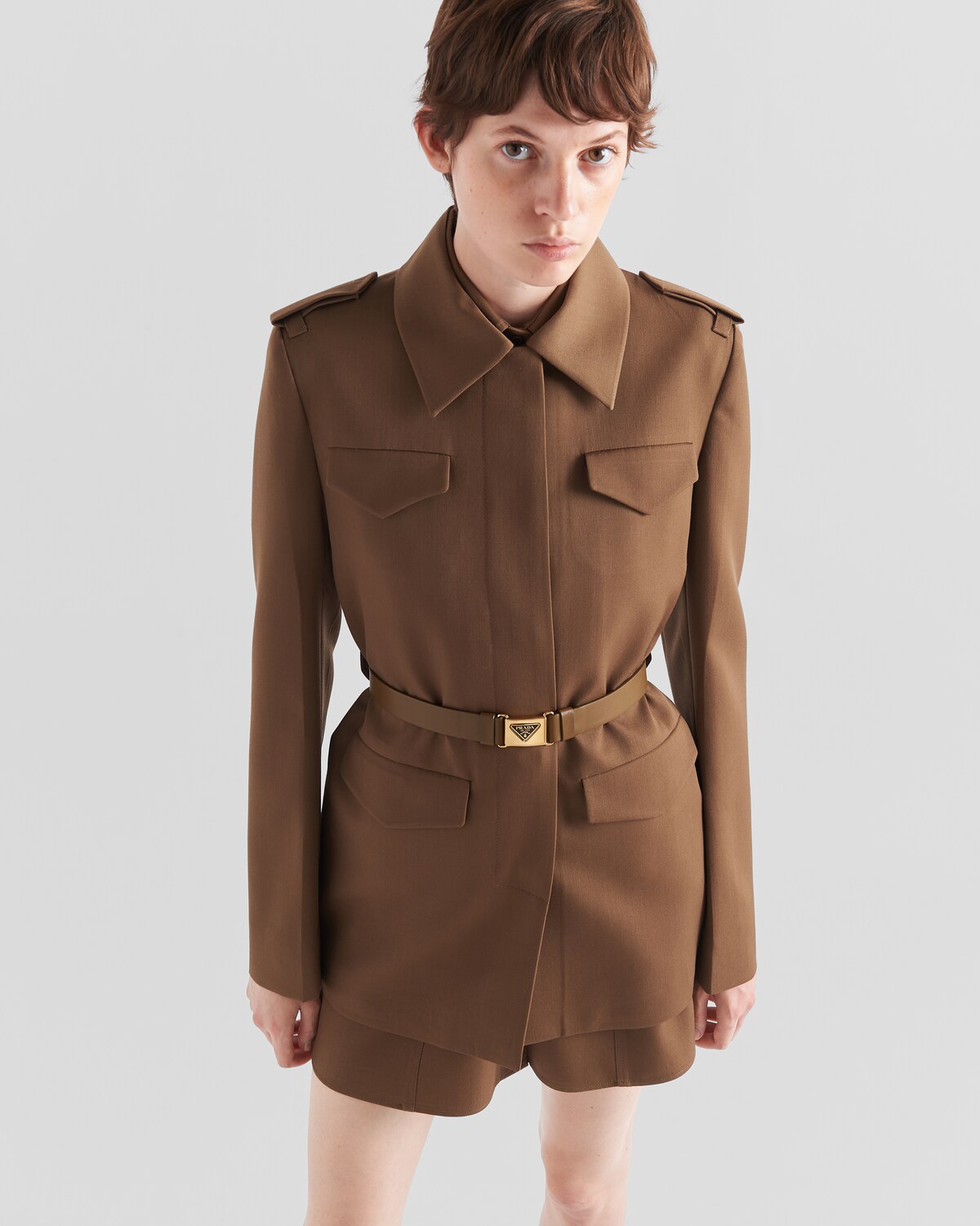 Cork Beige Single-breasted Gabardine Jacket | PRADA