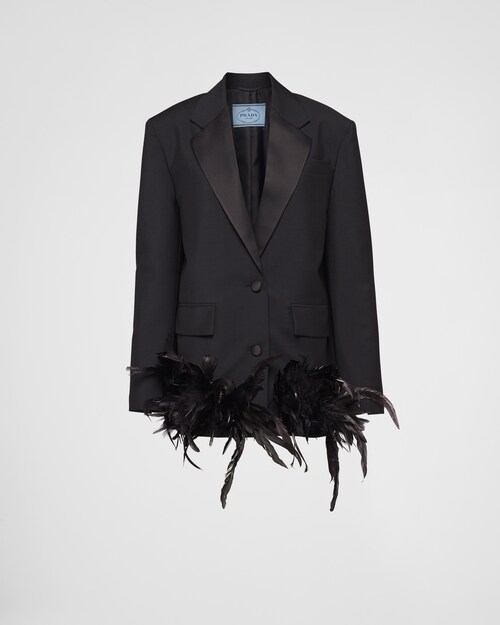 Black Single-breasted kid mohair jacket with feathers | Prada