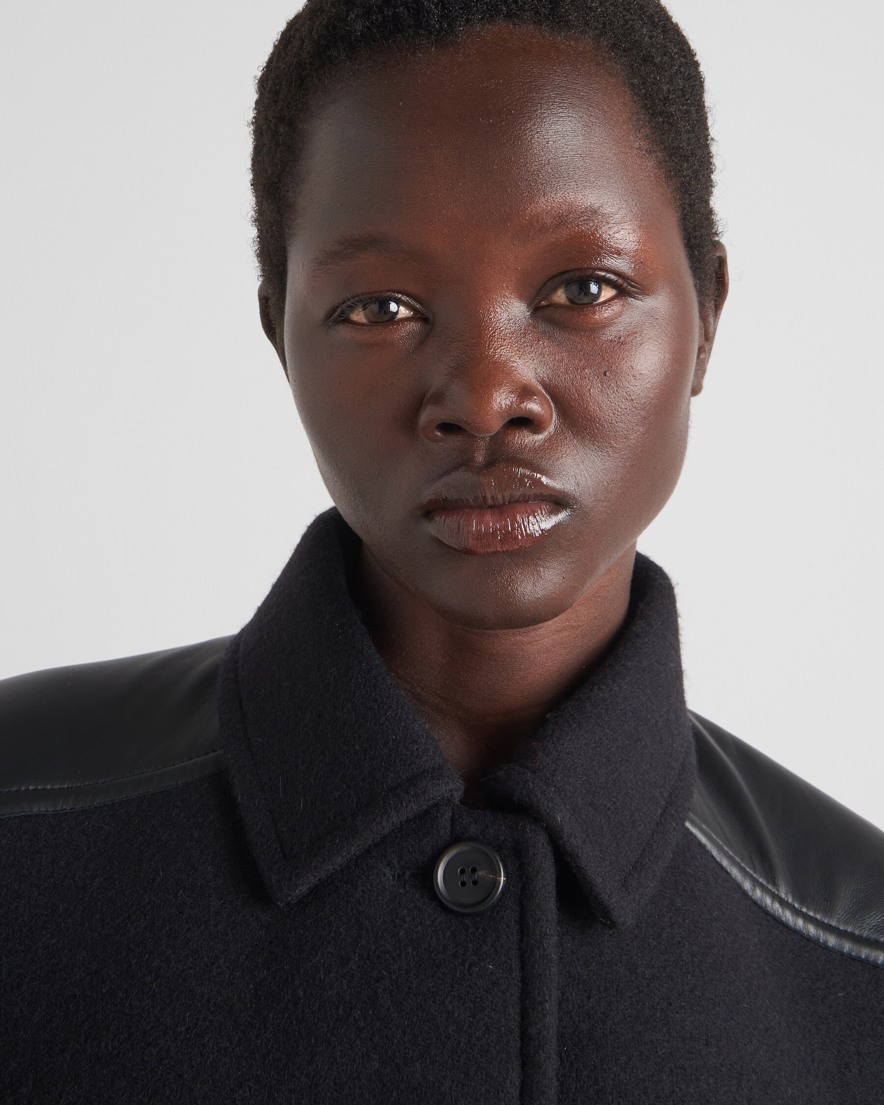Black Cropped Cloth And Leather Jacket | PRADA