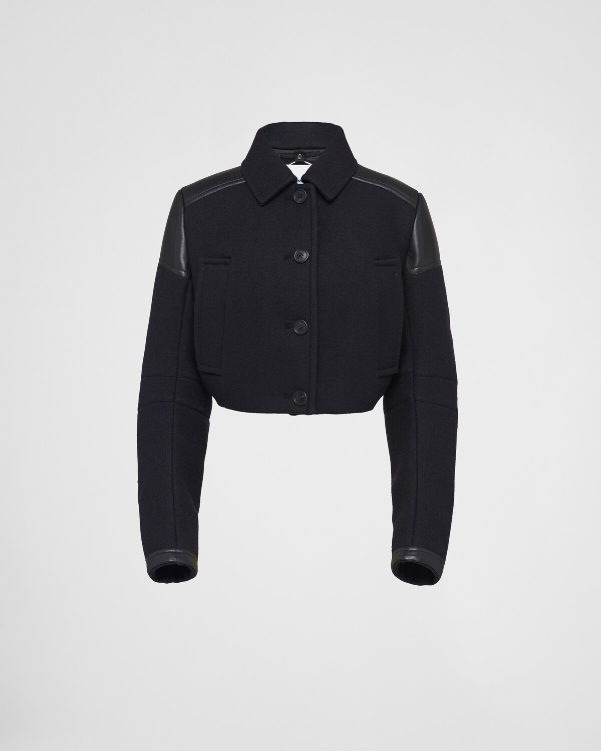 Black Cropped Cloth And Leather Jacket | PRADA