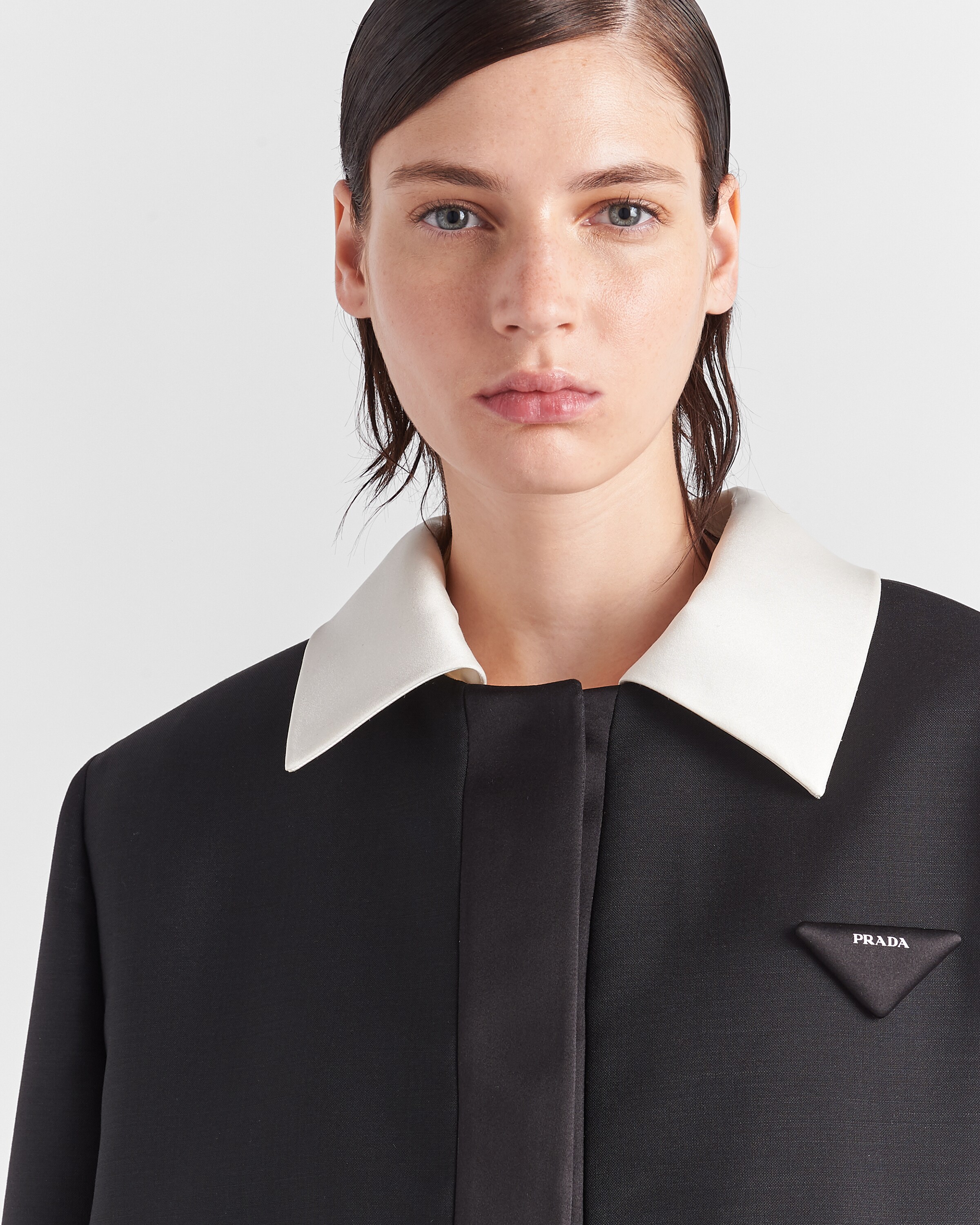 Black Double-breasted kid mohair jacket | Prada