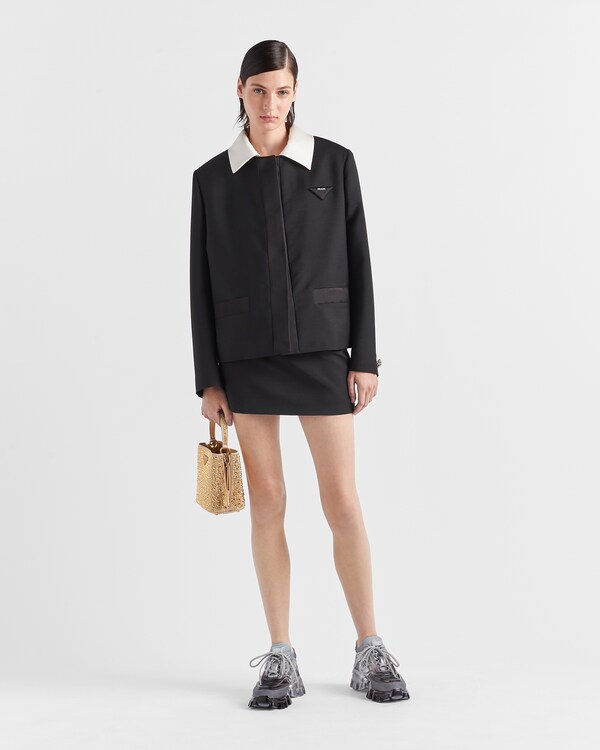 Black Double-breasted Kid Mohair Jacket | PRADA