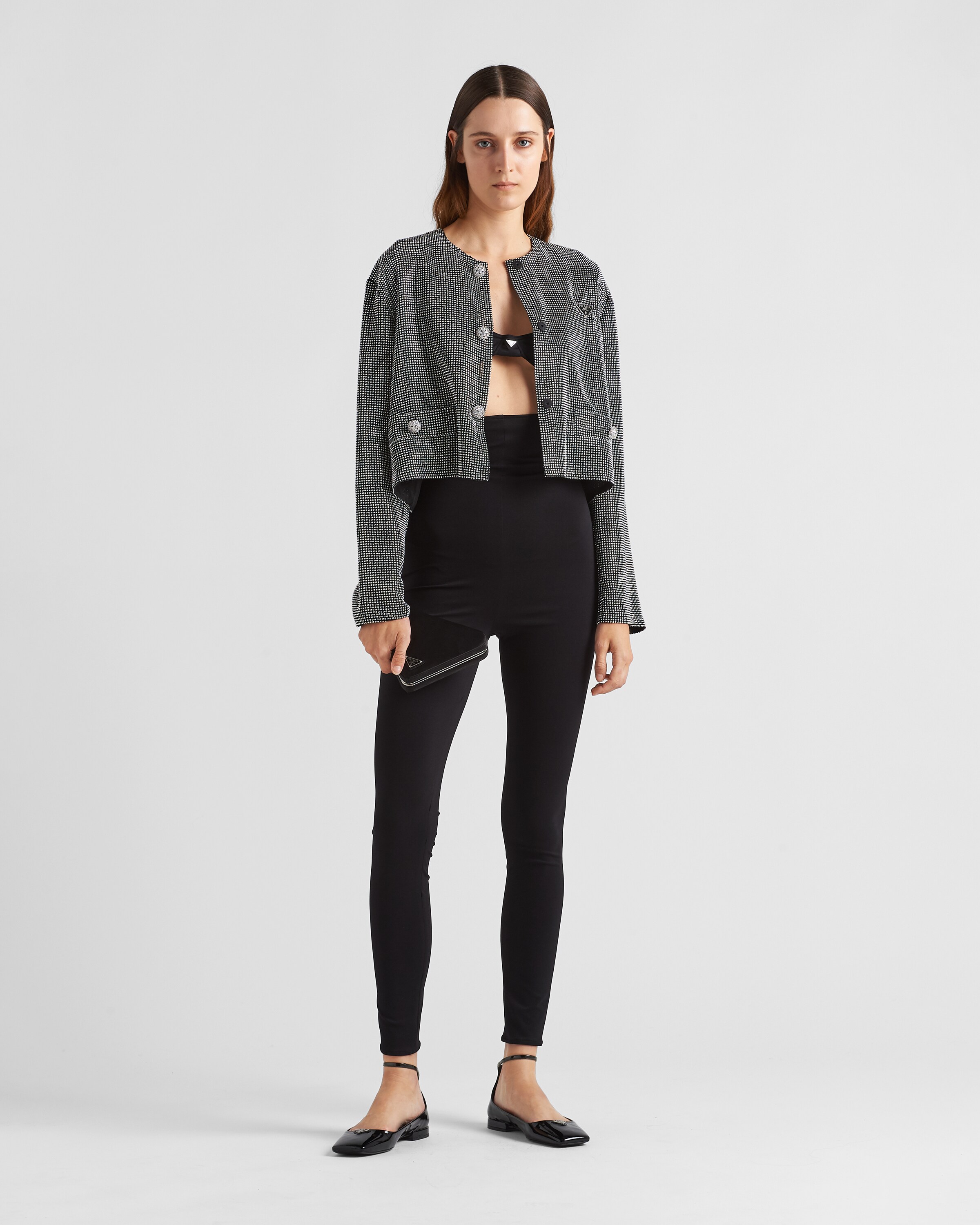 Hematite Single-breasted Rhinestone Encrusted Mesh Jacket | PRADA