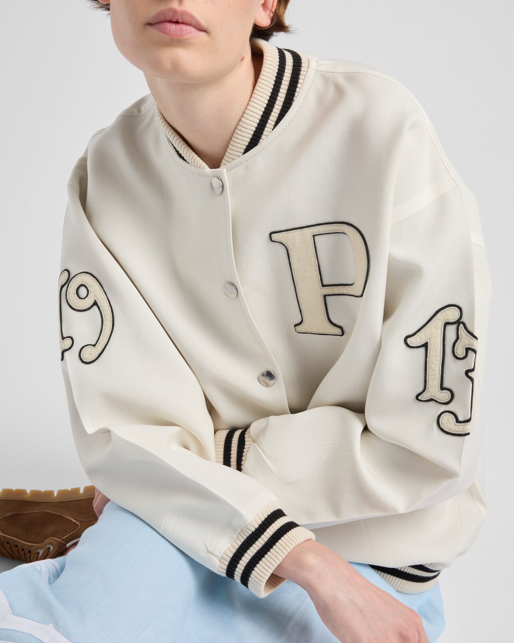 Silk Kid Mohair Bomber Jacket With Patches | PRADA