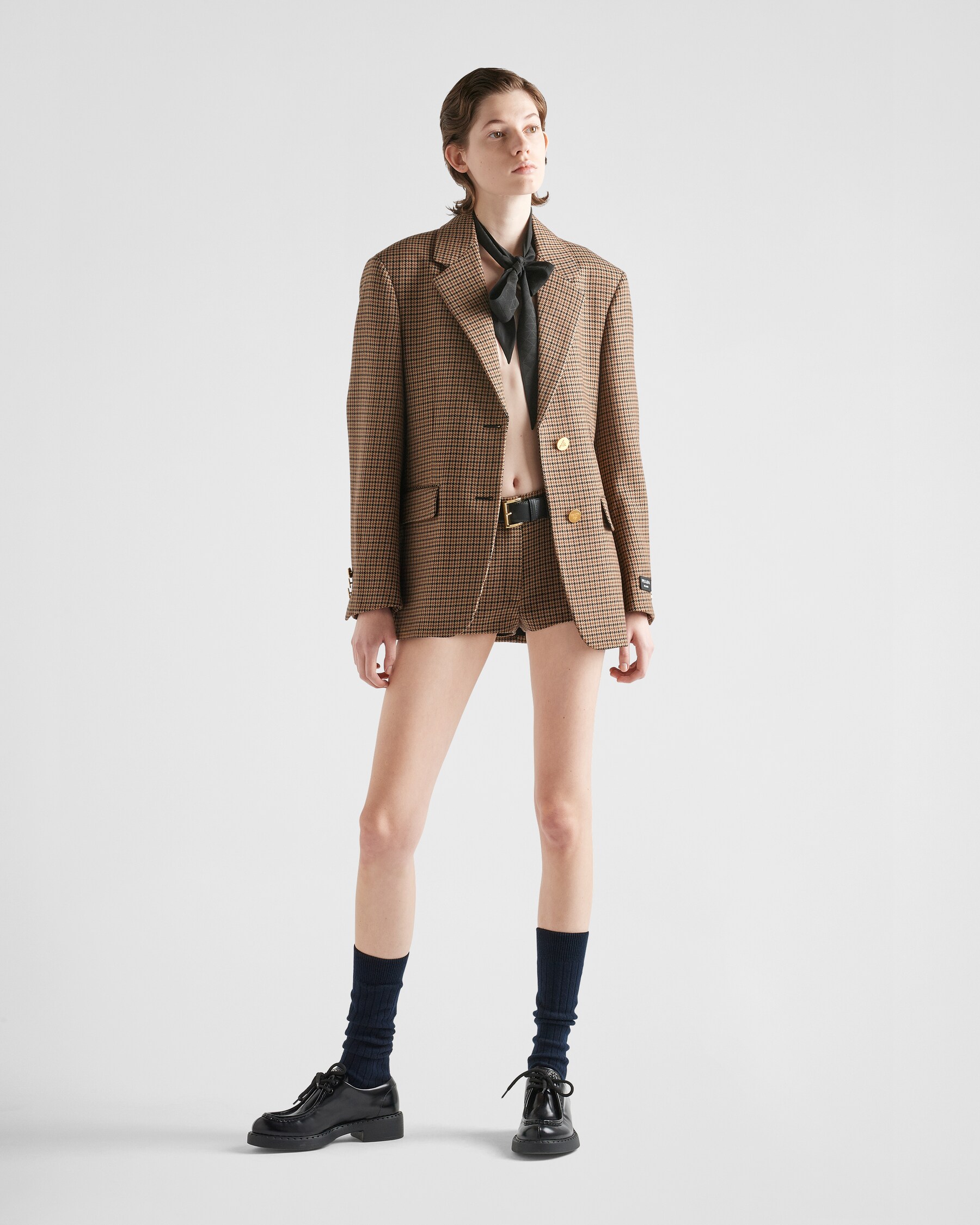 Tobacco Single-breasted Houndstooth Check Jacket | PRADA