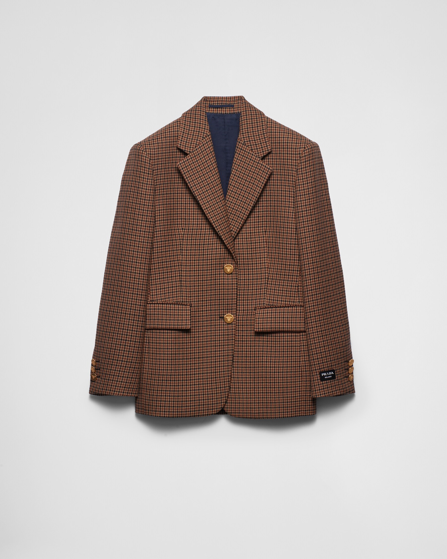 Tobacco Single-breasted Houndstooth Check Jacket | PRADA