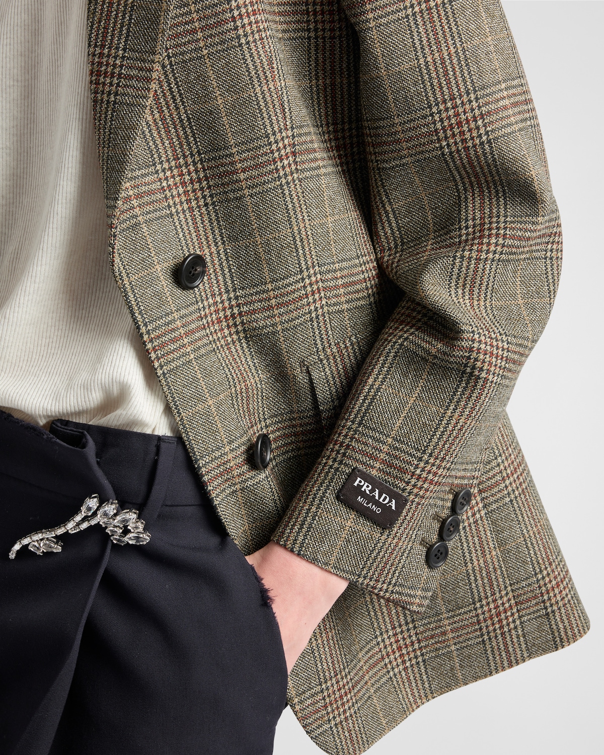 Military Green Single-breasted Prince Of Wales Checked Jacket | PRADA