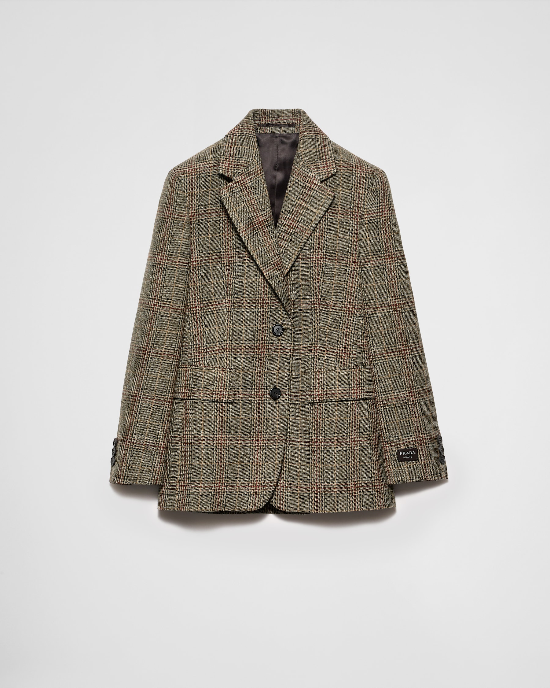 Military Green Single-breasted Prince Of Wales Checked Jacket | PRADA